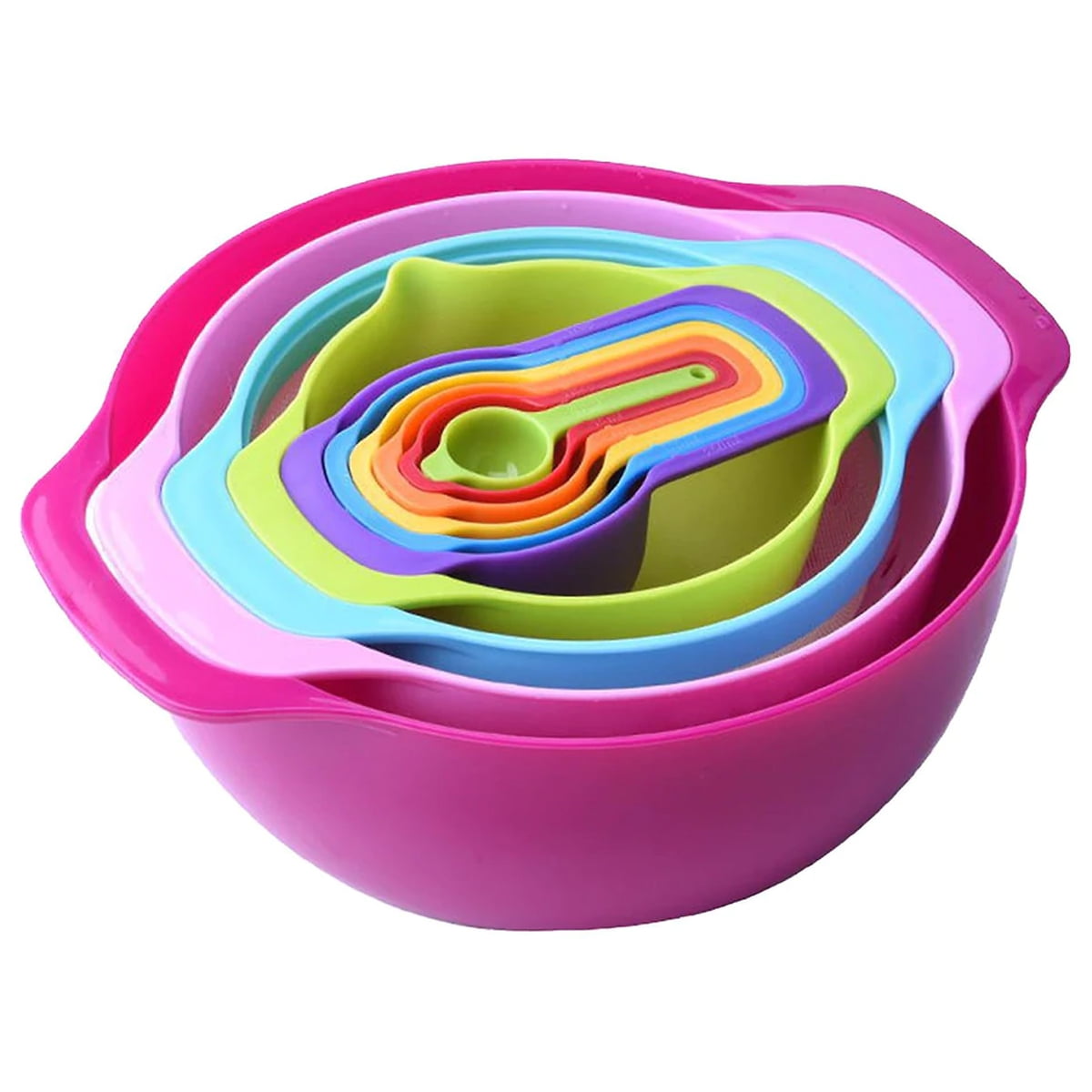 Measuring cups and Bowl set of 10, Plastic Colorful Measuring Cups ...