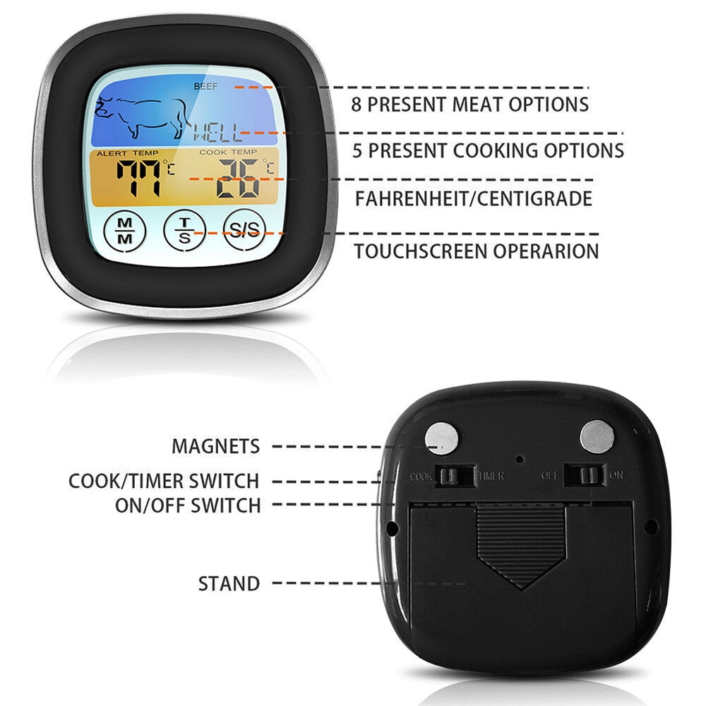 Measuring instrument,Probe Color Screen Meat Barbecue Bbq Temperature ...