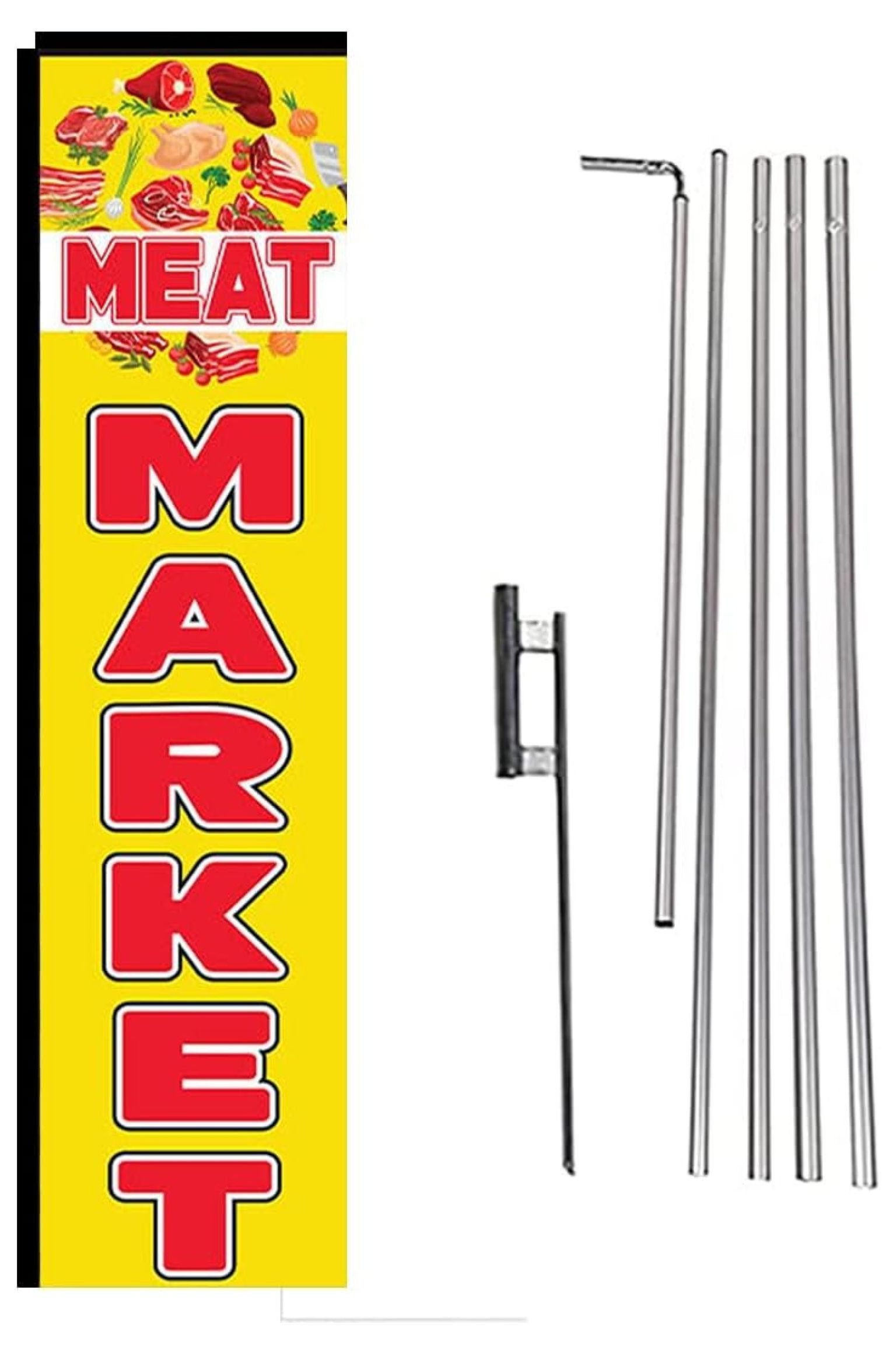 Meat Advertising Rectangle Banner Swooper Flag Sign with Flag Pole Kit ...