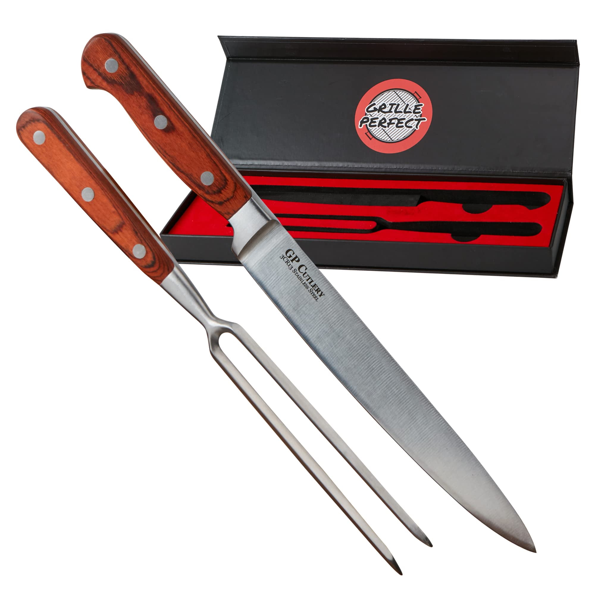 Meat Carving Knife Set with Fork, Kitchen Tool for Turkey, Ham, Pork ...