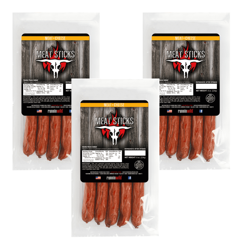 Meat & Cheese Meat Sticks | Pork and Beef Blend | (Set of 3 bags, 8 ...