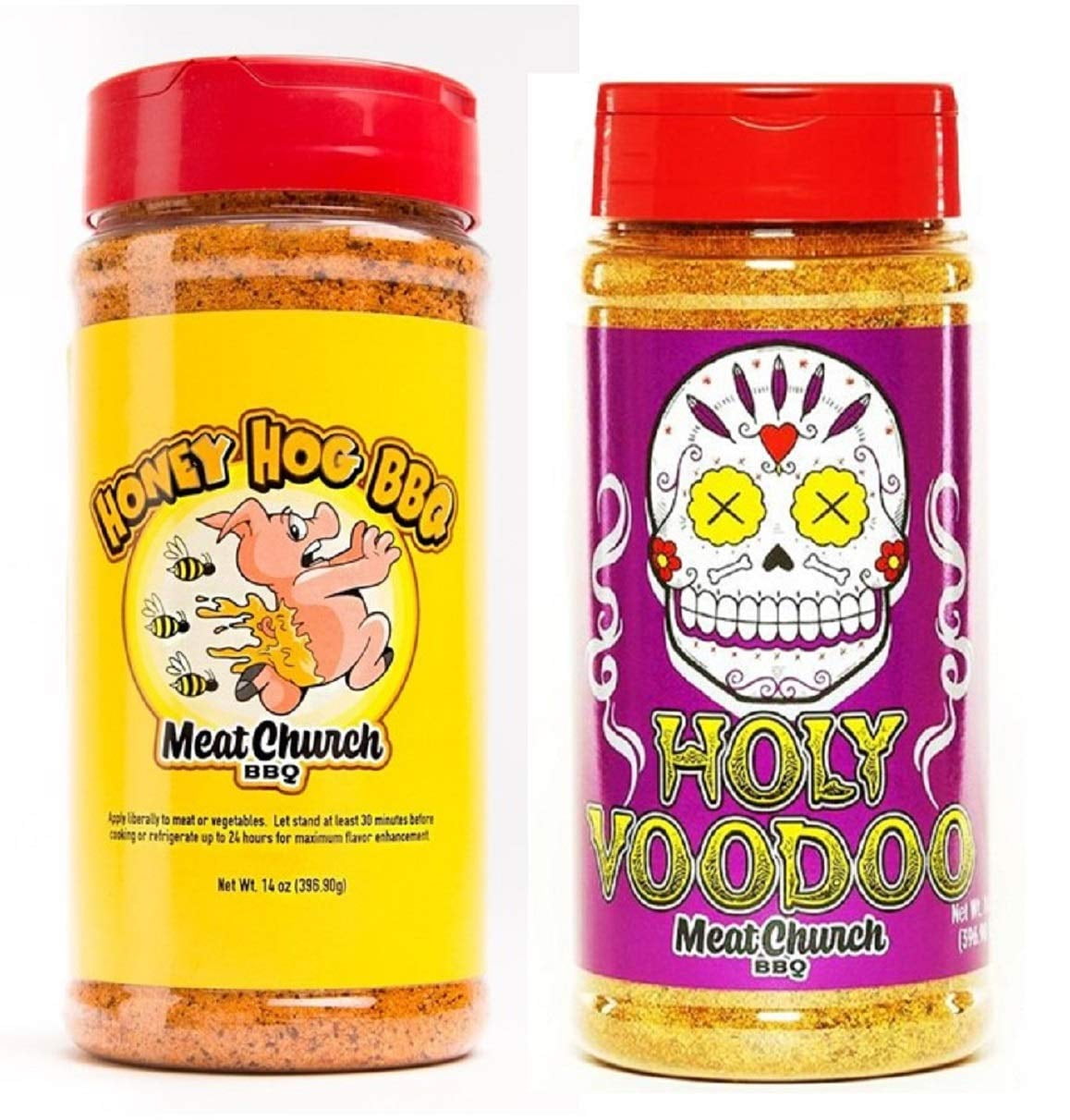 Meat Church BBQ Rub DHF10 Combo: Honey Hog (14 oz) and Holy VooDoo (14 ...