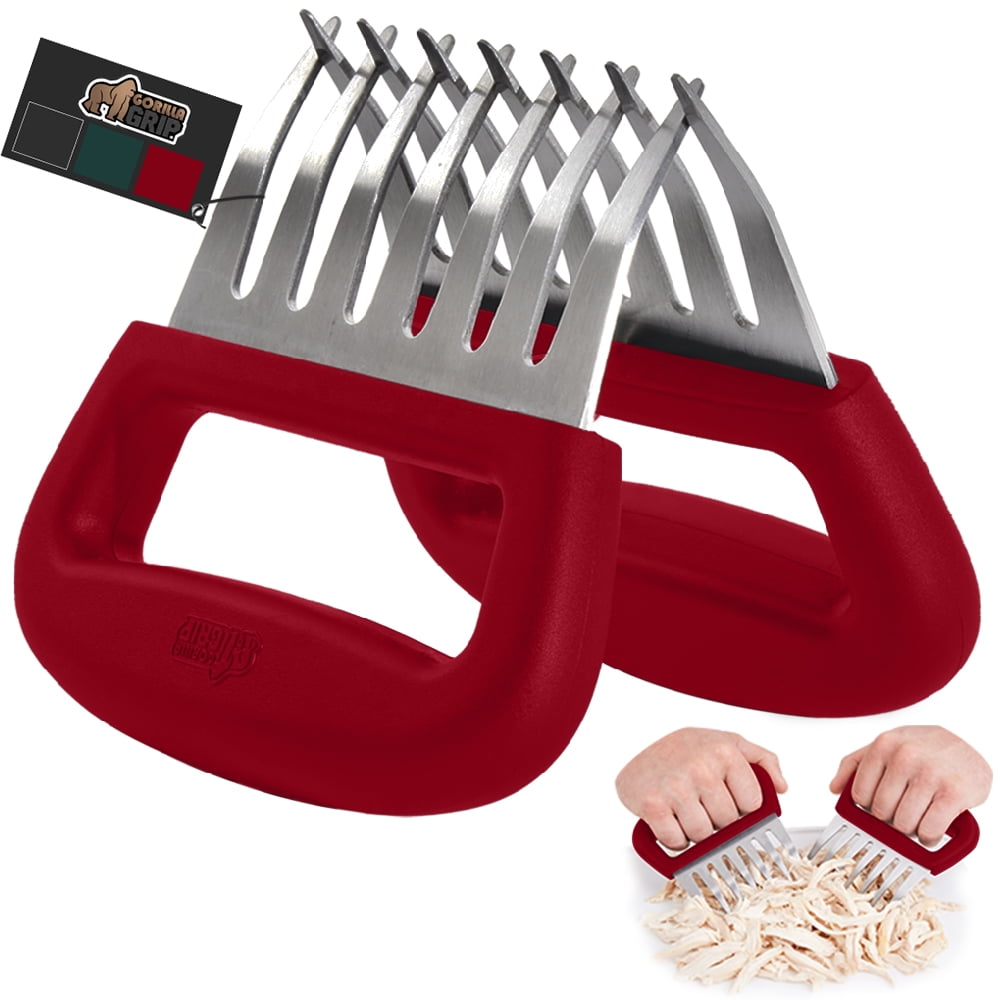 Meat Claws for BBQ Grilling, 7 Claw Food Shredding Fork, Red Stainless ...