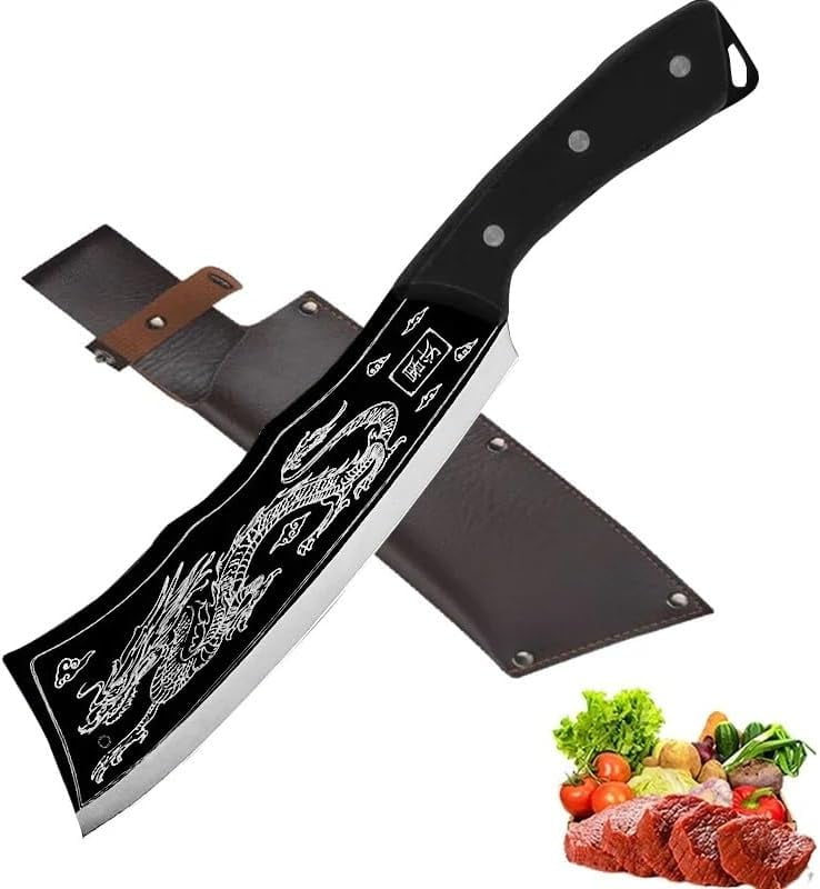 Meat Cleaver, 8 Inch Forged Kitchen Chef Knife Stainless Steel Meat ...
