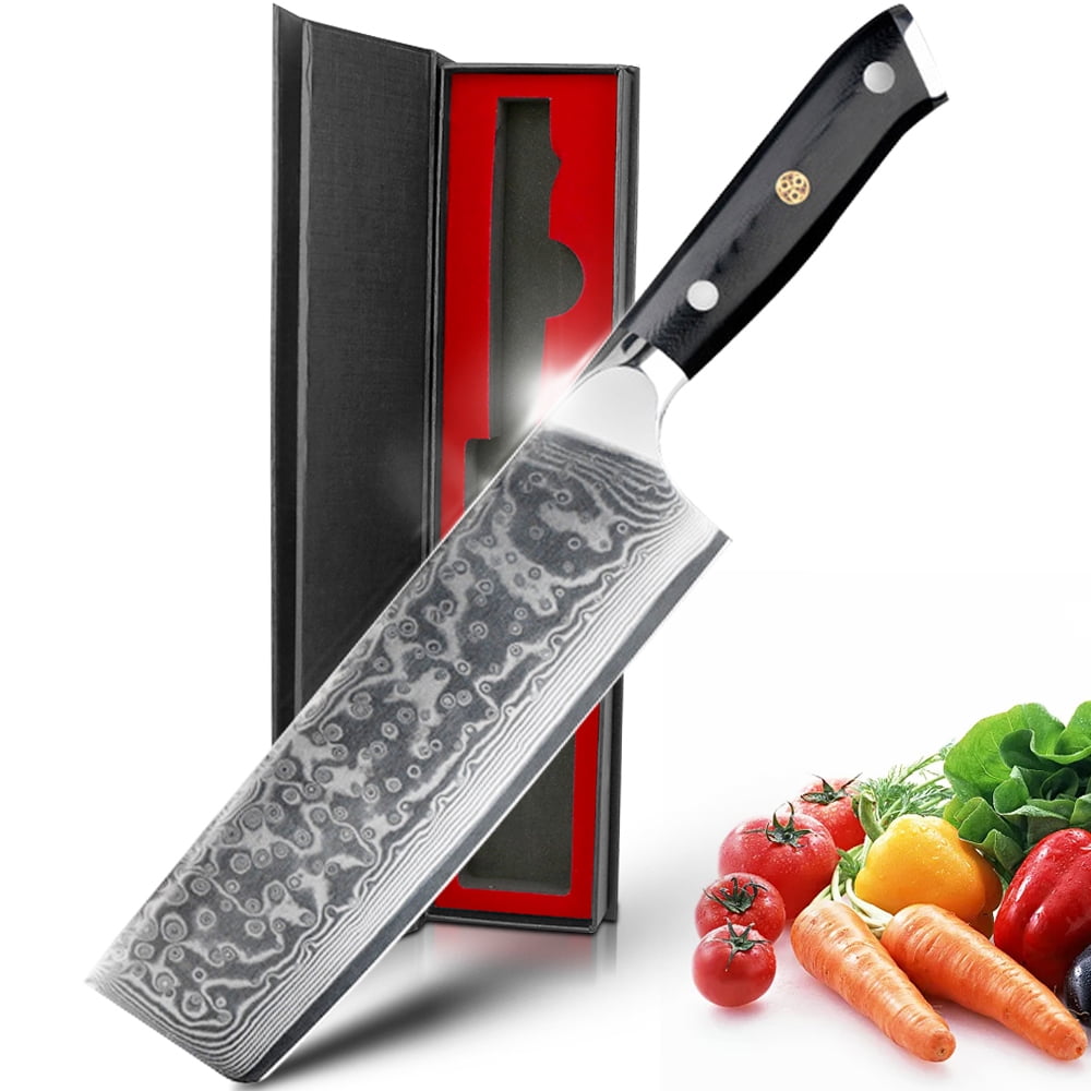 Meat Cleaver Knife 7-inch Large Butcher Knife VG-10 Damascus Steel 67 ...