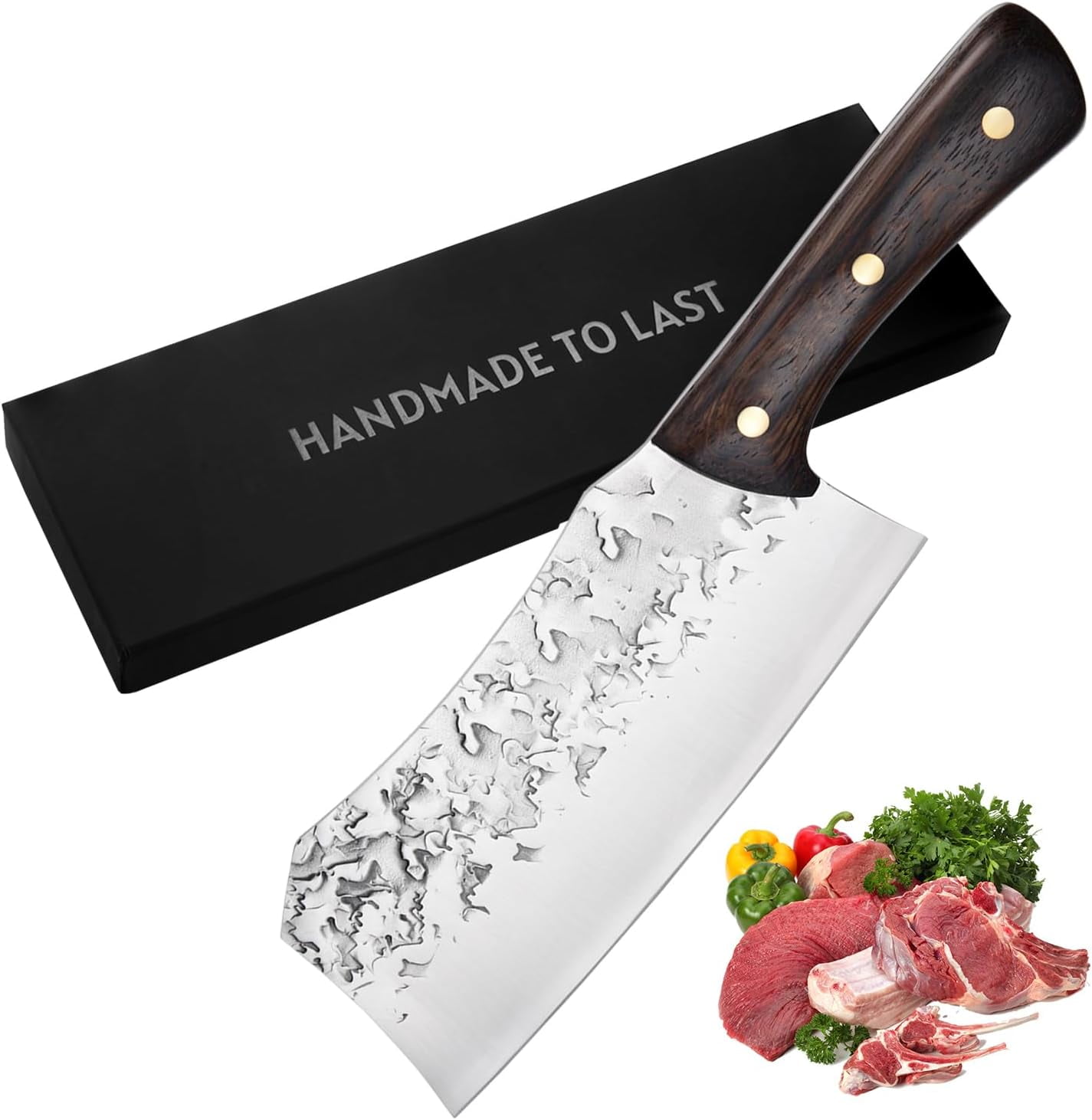 Meat Cleaver Knife Heavy Duty Hand Forged Butcher Knife, High Carbon ...