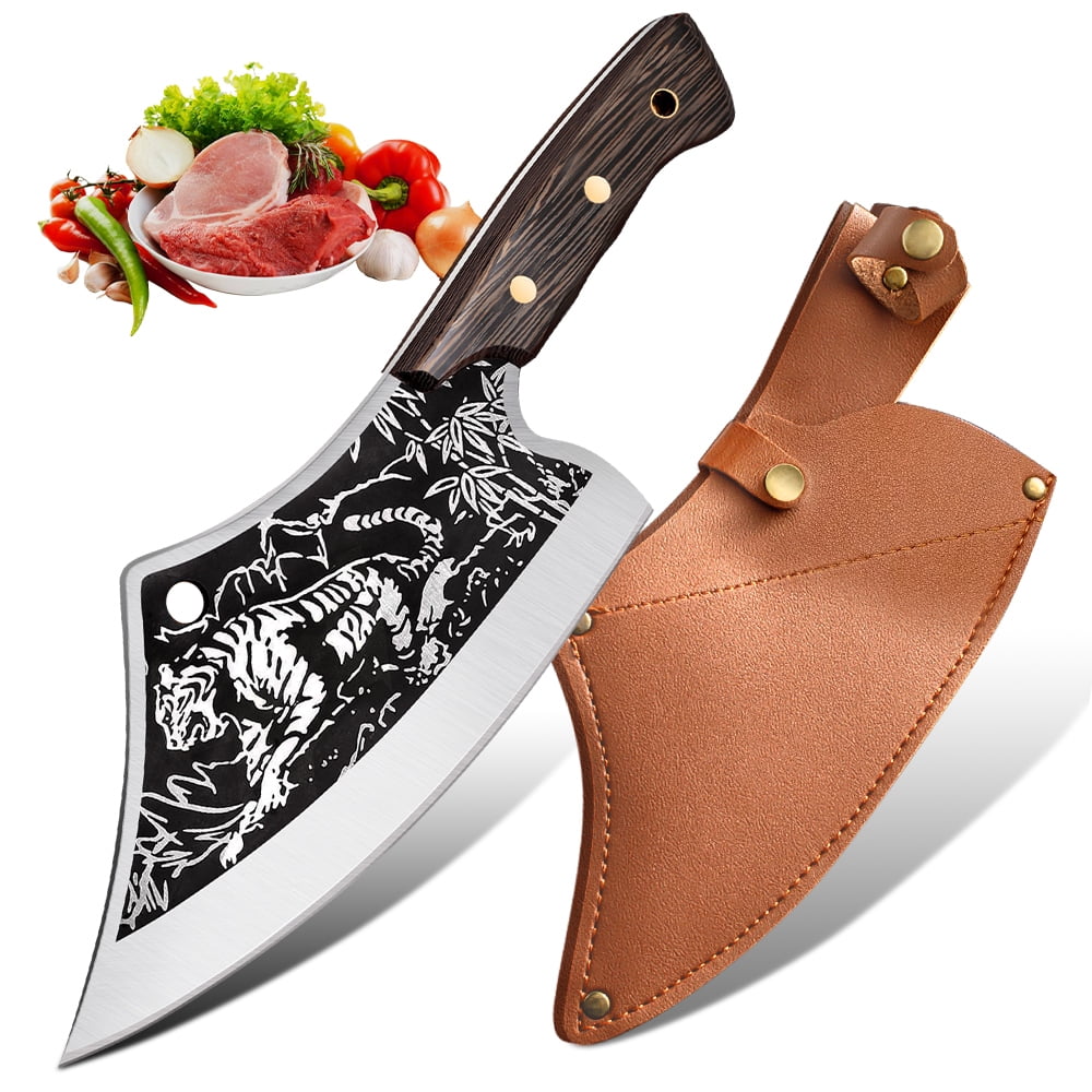 Meat Cleaver Knives with Sheath - 8'' Hand Forged Butcher Knife with ...