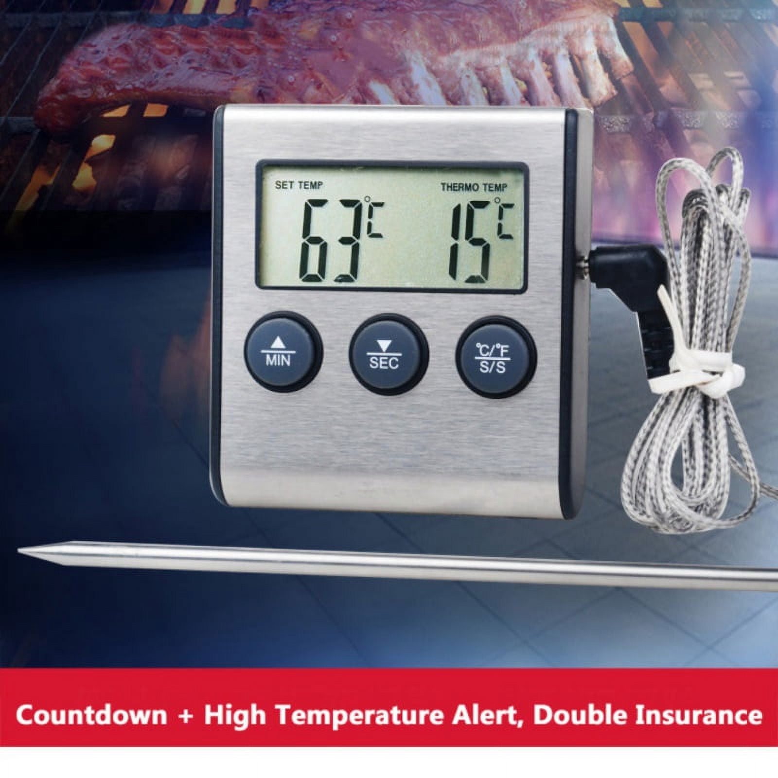 Meat Cooking Digital Thermometer, Instant Read, Safe Leave In for Gas ...