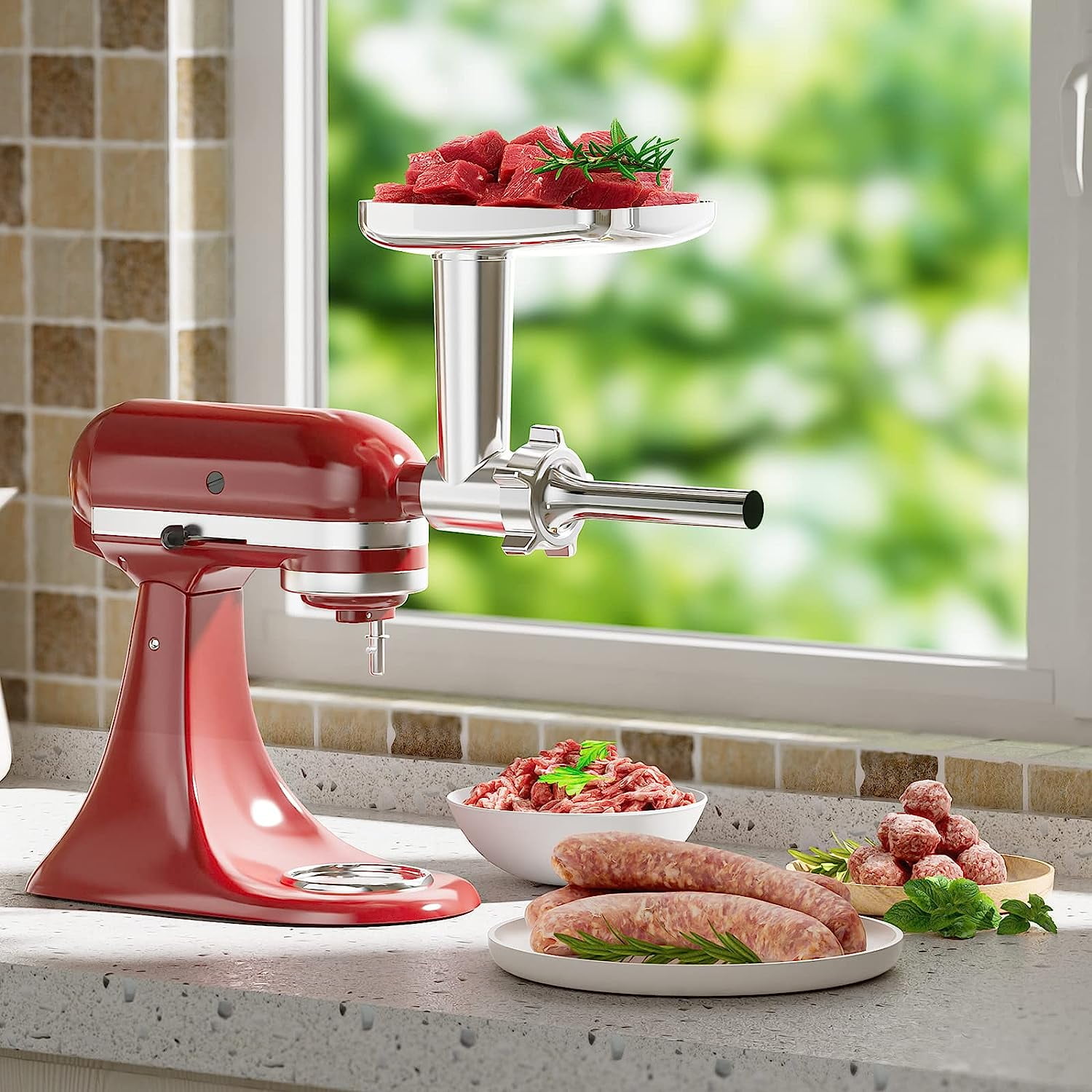 Meat Grinder Attachment & Stainless Steel Beaters for Kitchenaid Stand ...