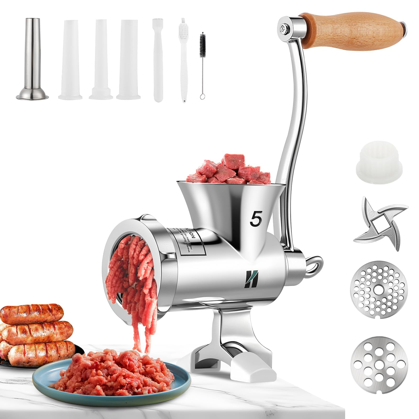 Meat Grinder Manual Stainless Steel - Heavy Duty, Sausage Tubes ...