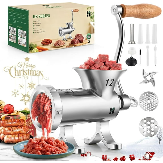 Meat Grinder Manual Stainless Steel - Heavy Duty, Sausage Tubes, Table ...