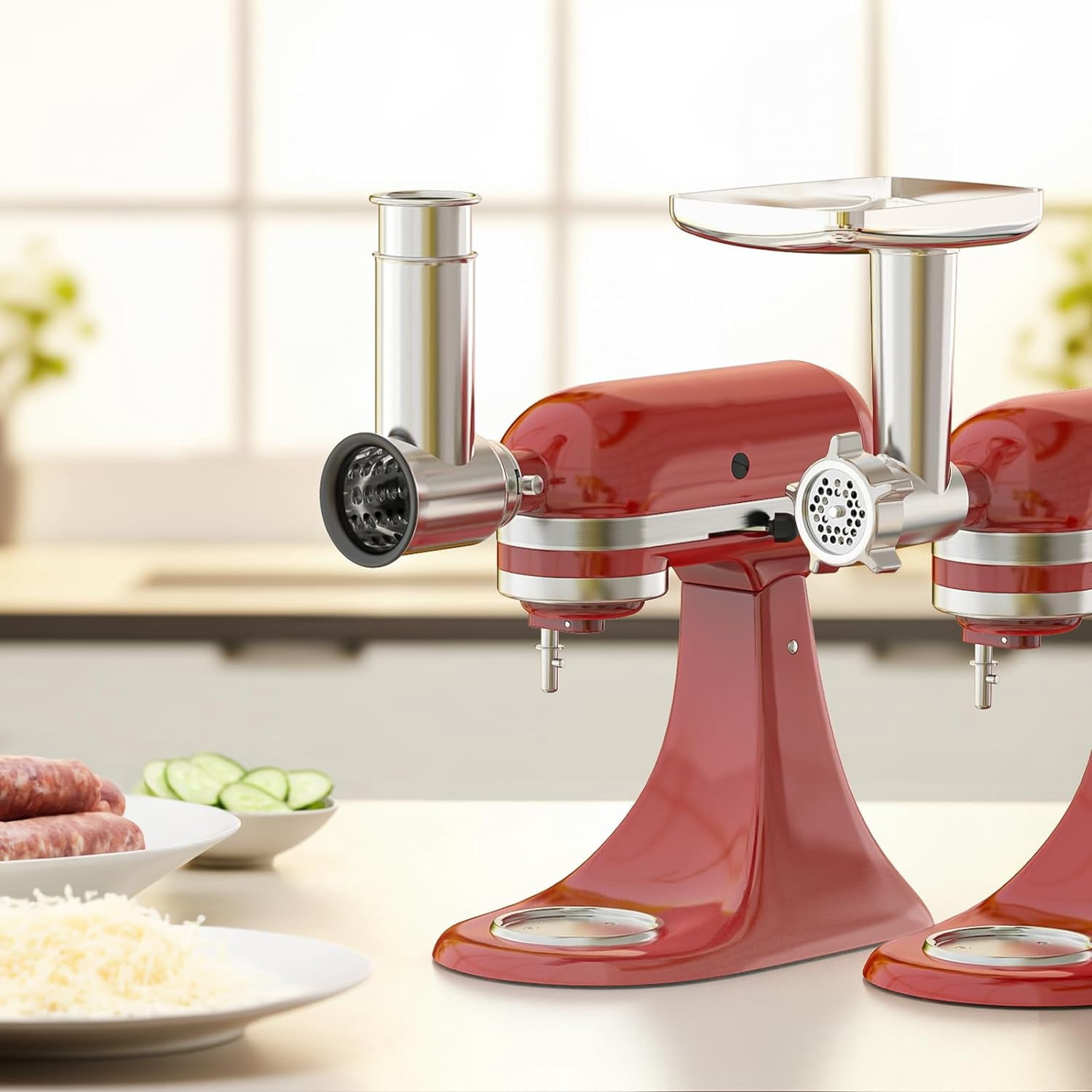 Meat Grinder & Stainless Steel Slicer Shredder Attachment for Stand ...