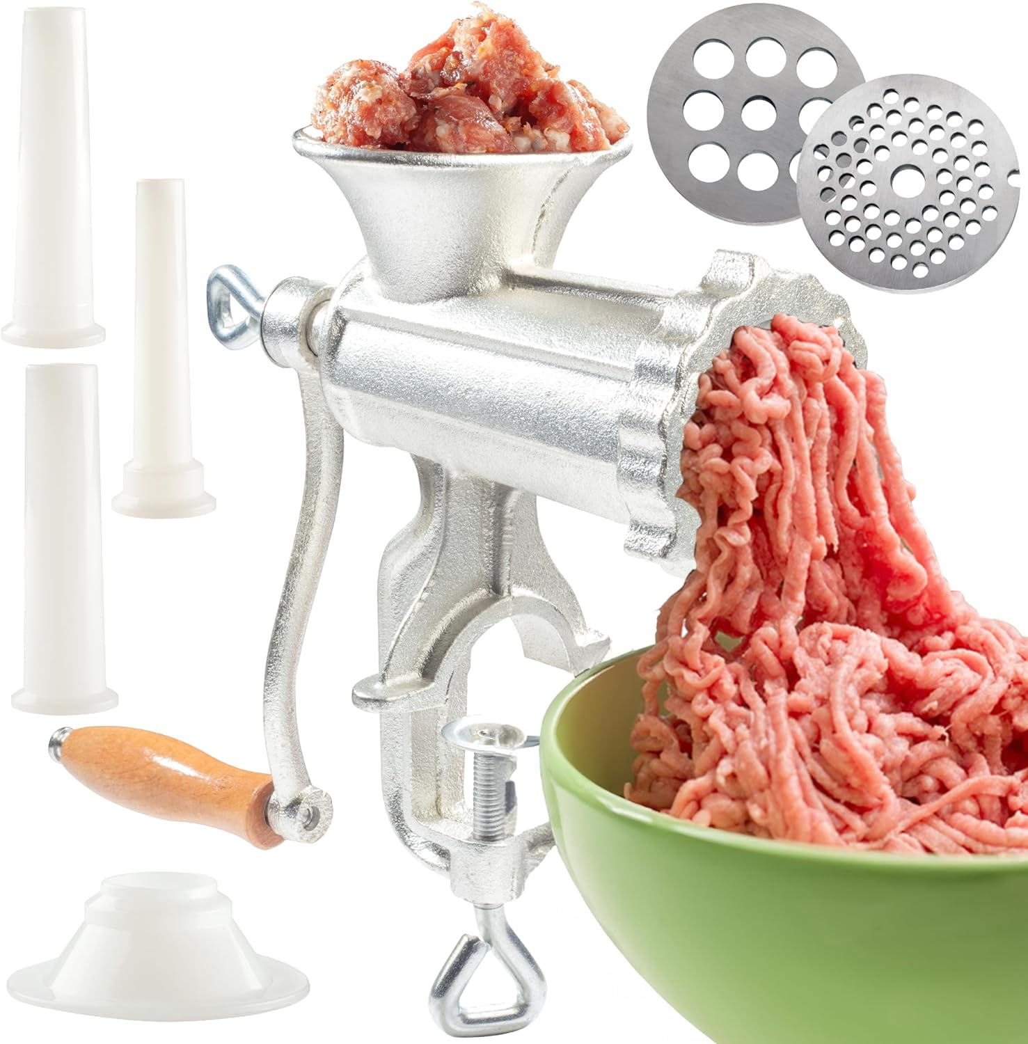Meat Grinder w Tabletop Clamp & 2 Cutting Disks, Cast Iron Heavy Duty ...