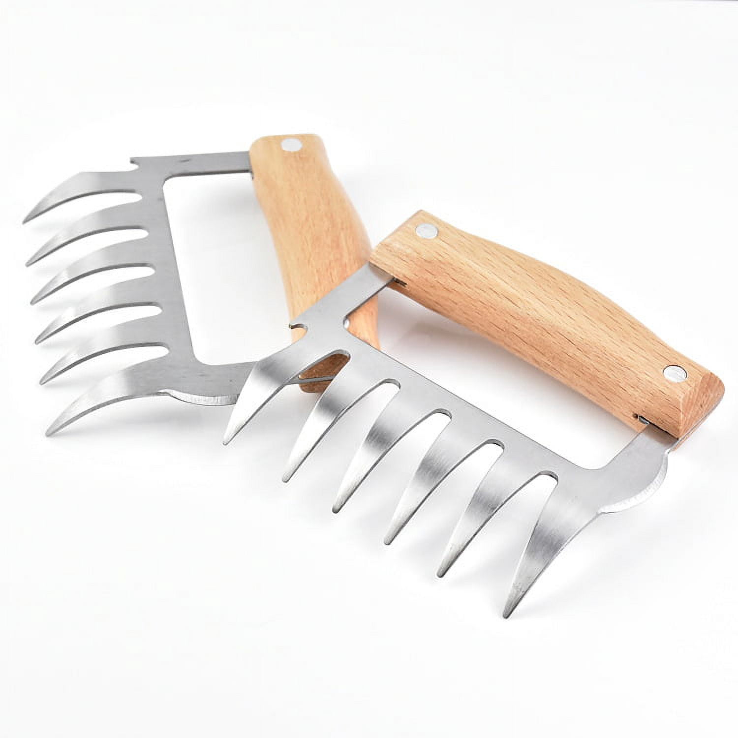 Meat Handler Shredder Claws Set Of 2 - Wood Stainless Steel BBQ Pulled ...