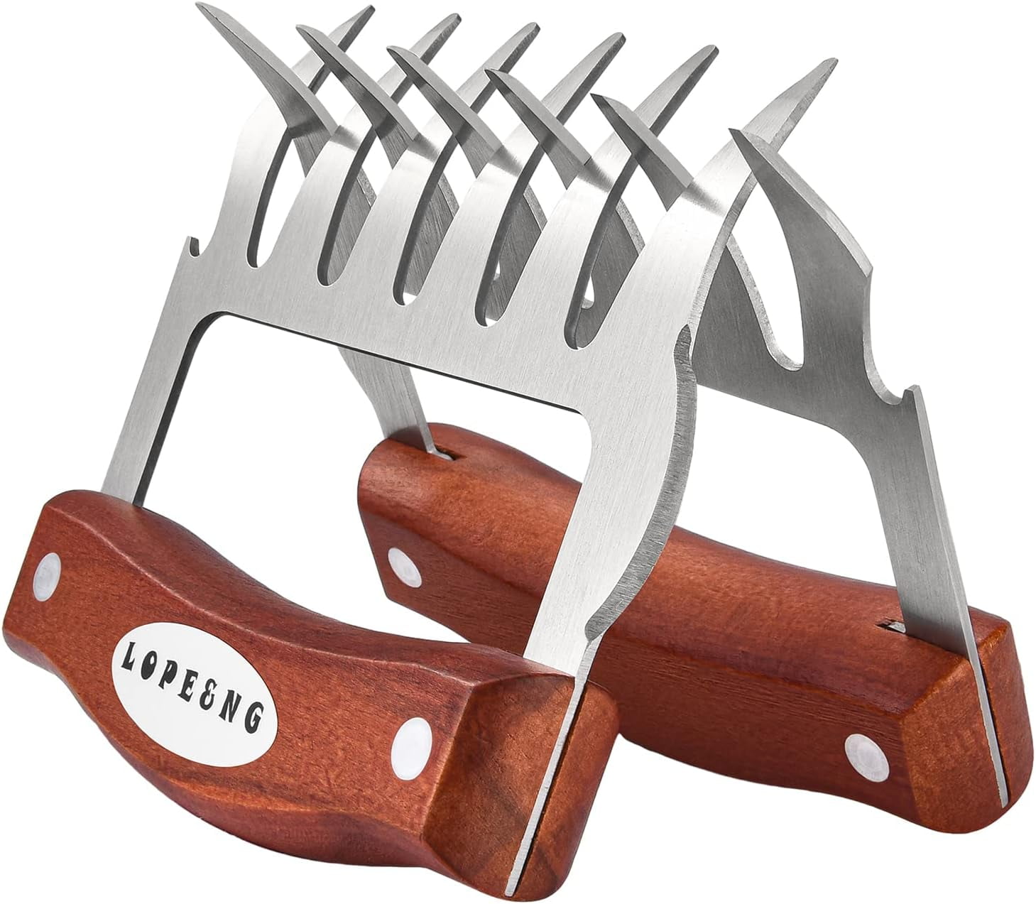 Meat Handler Shredder Claws Set Of 2 - Wood Stainless Steel BBQ Pulled ...