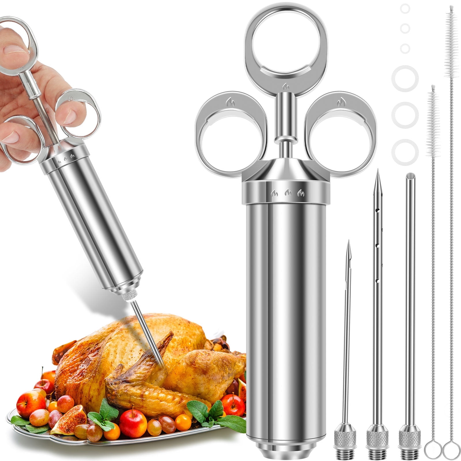 Meat Injector Kit Stainless Steel Meat Syringe Kit Non Slip Handle Easy ...