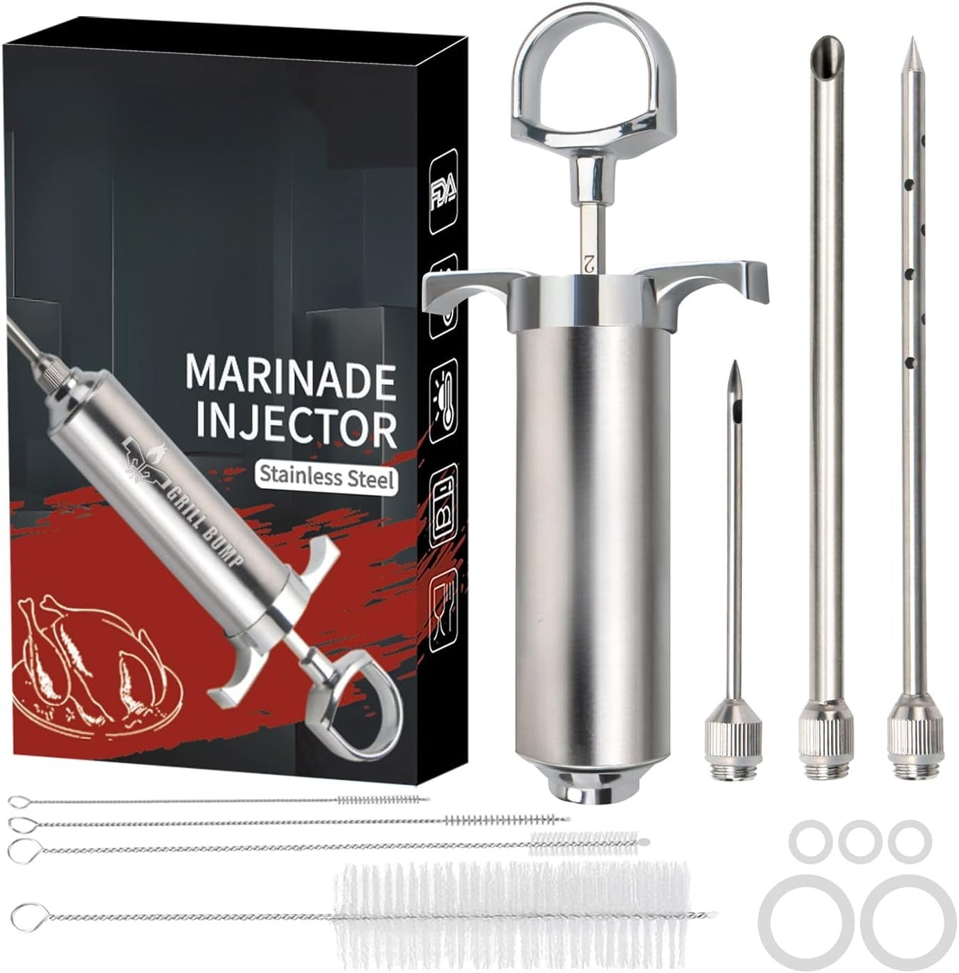 Meat Injector Syringe Kit with 3 Professional Marinade Injector Needles ...