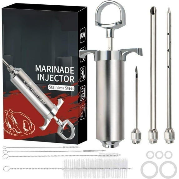 Meat Injector Syringe Kit with 3 Professional Marinade Injector Needles for BBQ Grill Smoker ...