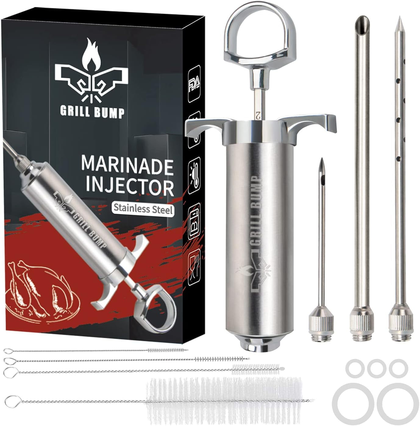 Meat Injector Syringe Kit with 3 Professional Marinade Injector Needles ...