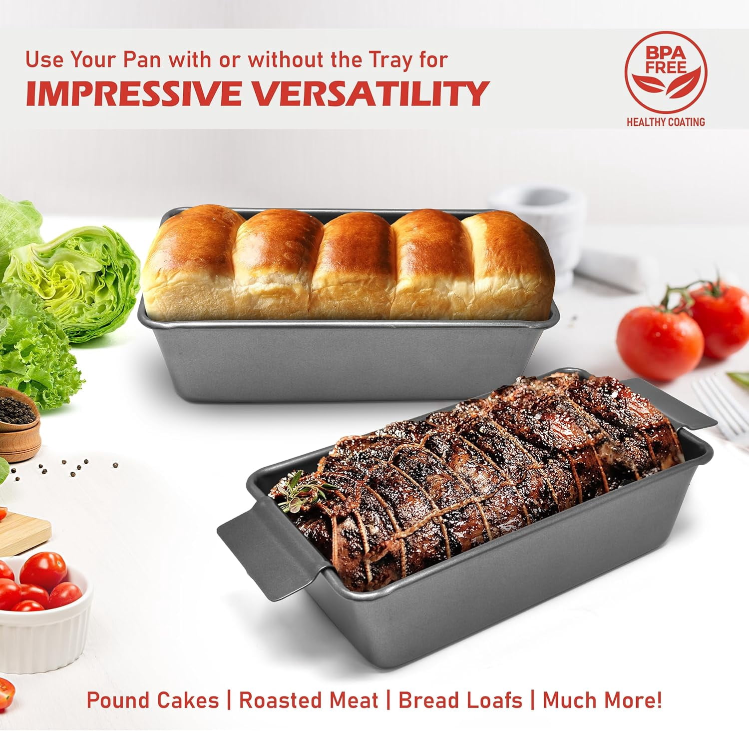Meat Loaf Pan with Drip Tray – 2 Pc. 9.8 x 5.7 In. High-Carbon-Steel ...