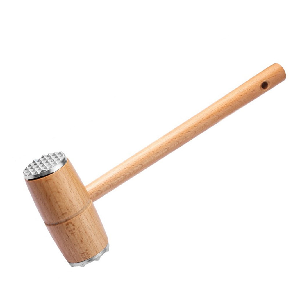 Meat Mallet Tenderizer With Wooden Handle - Double-Sided Aluminum Alloy ...