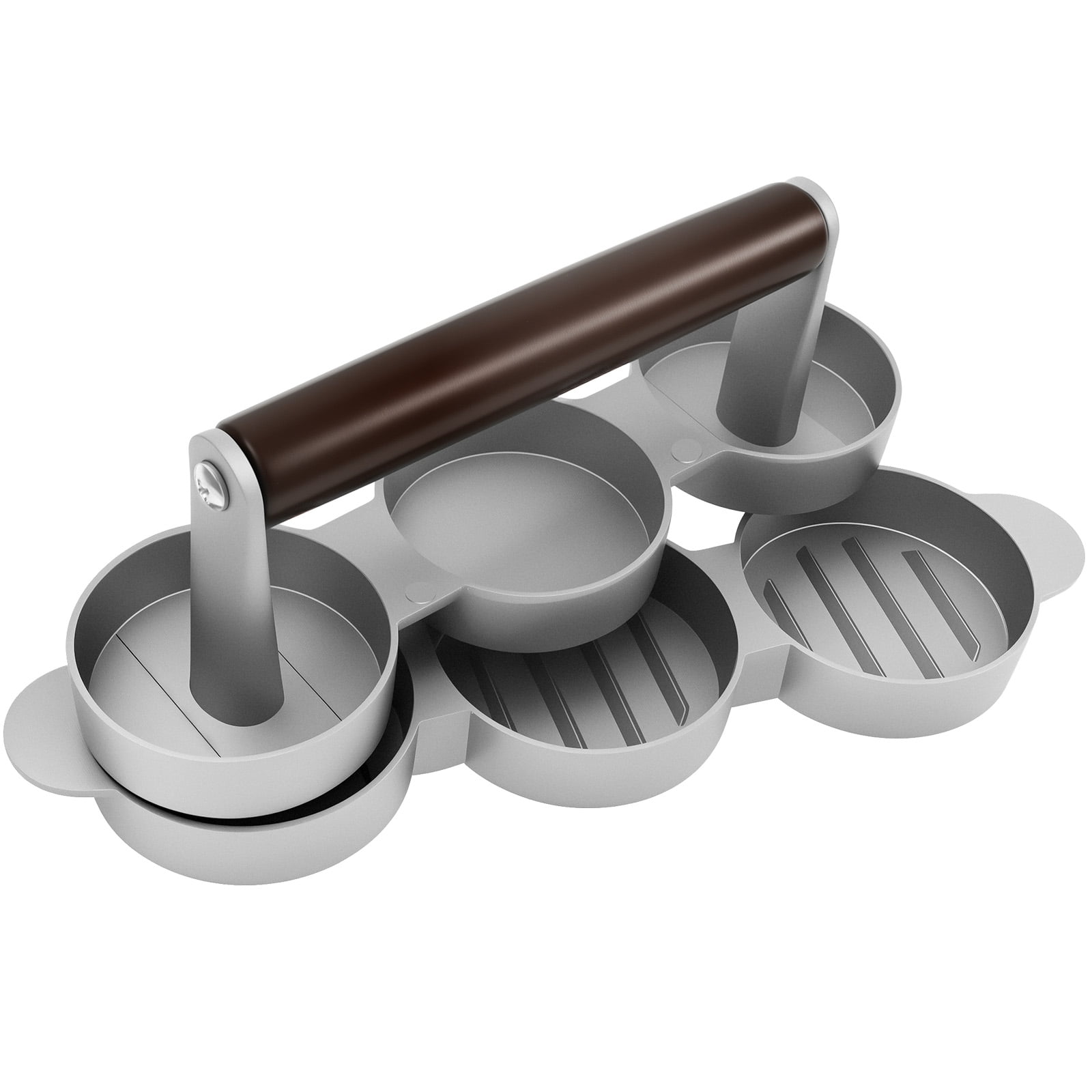 Meat Patty Maker with Handle 3 Cavity Burger Press Metal Hamburger ...