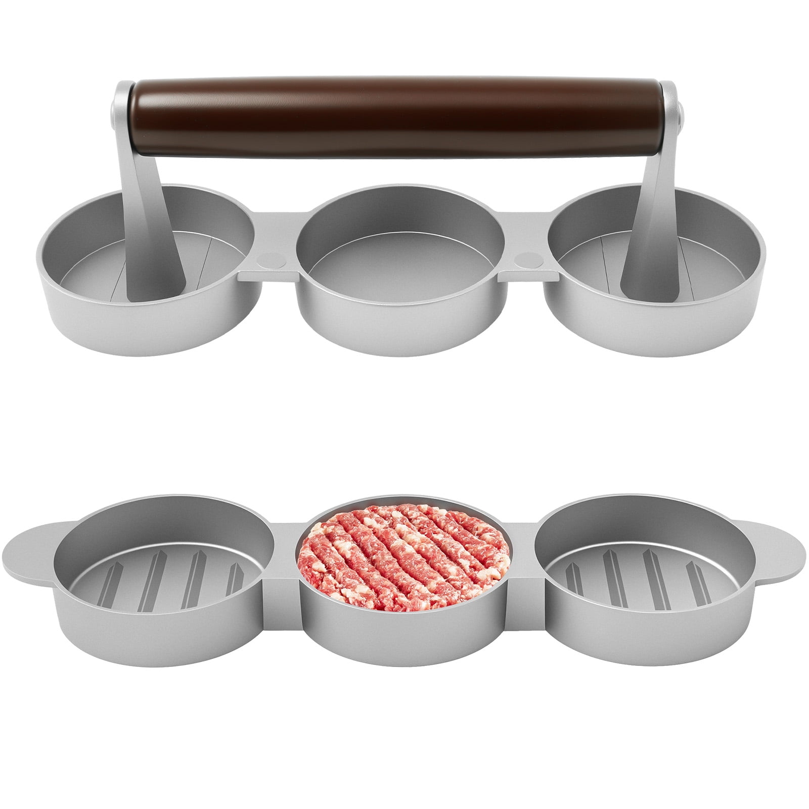 Meat Patty Maker with Handle 3 Cavity Burger Press Metal Hamburger ...