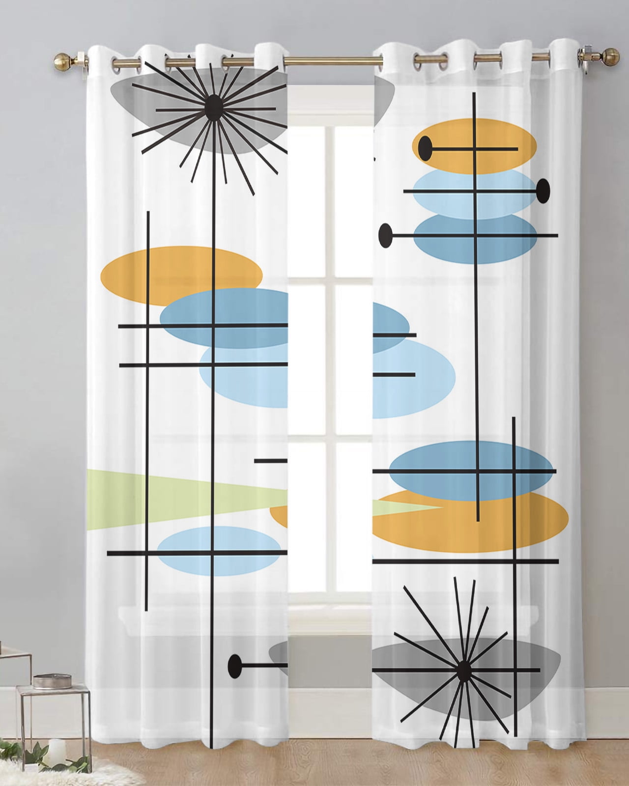 Meat Pink Abstract Geometric Art Lines Tulle Curtain Living Room ...