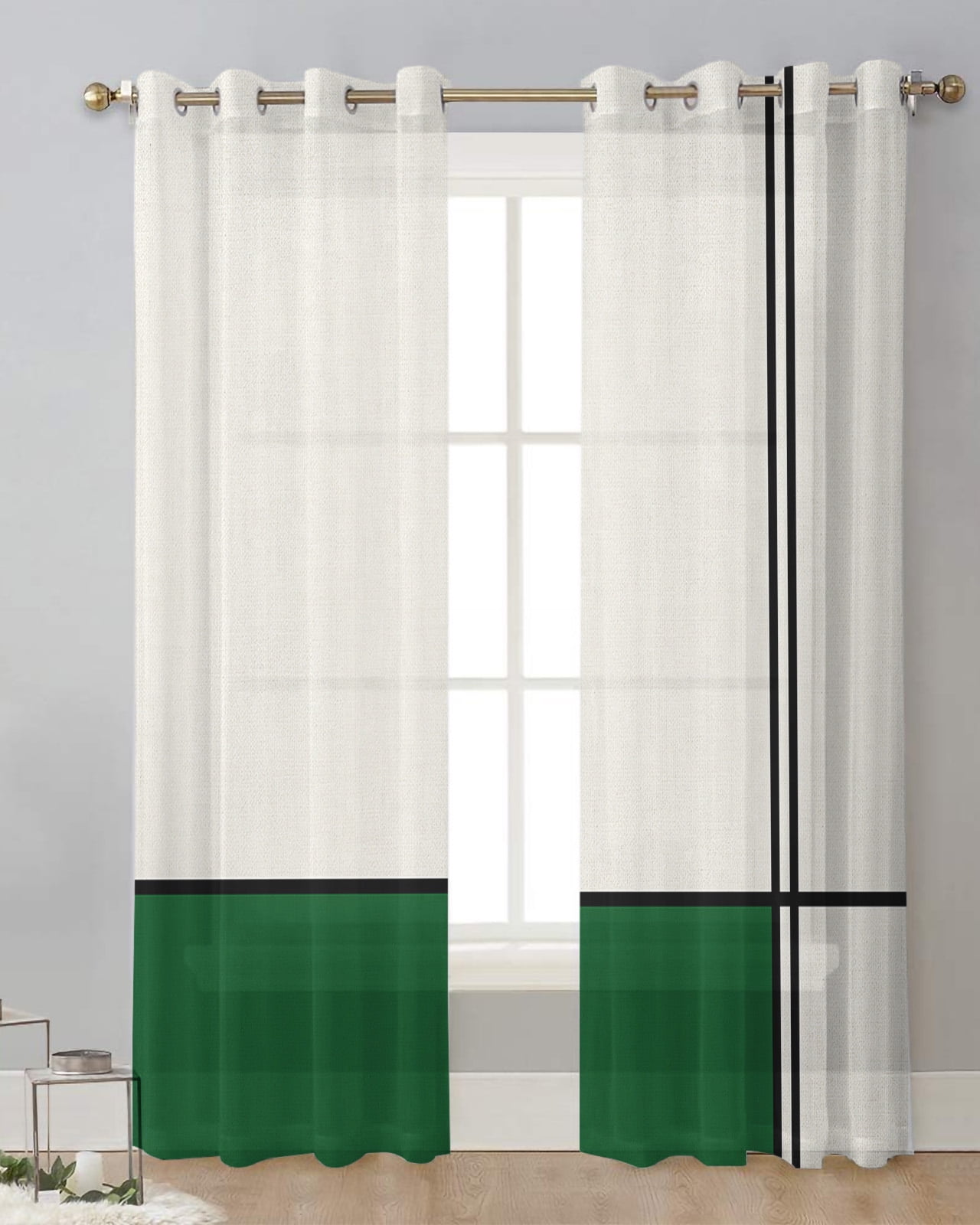 Meat Pink Abstract Geometric Art Lines Tulle Curtain Living Room ...