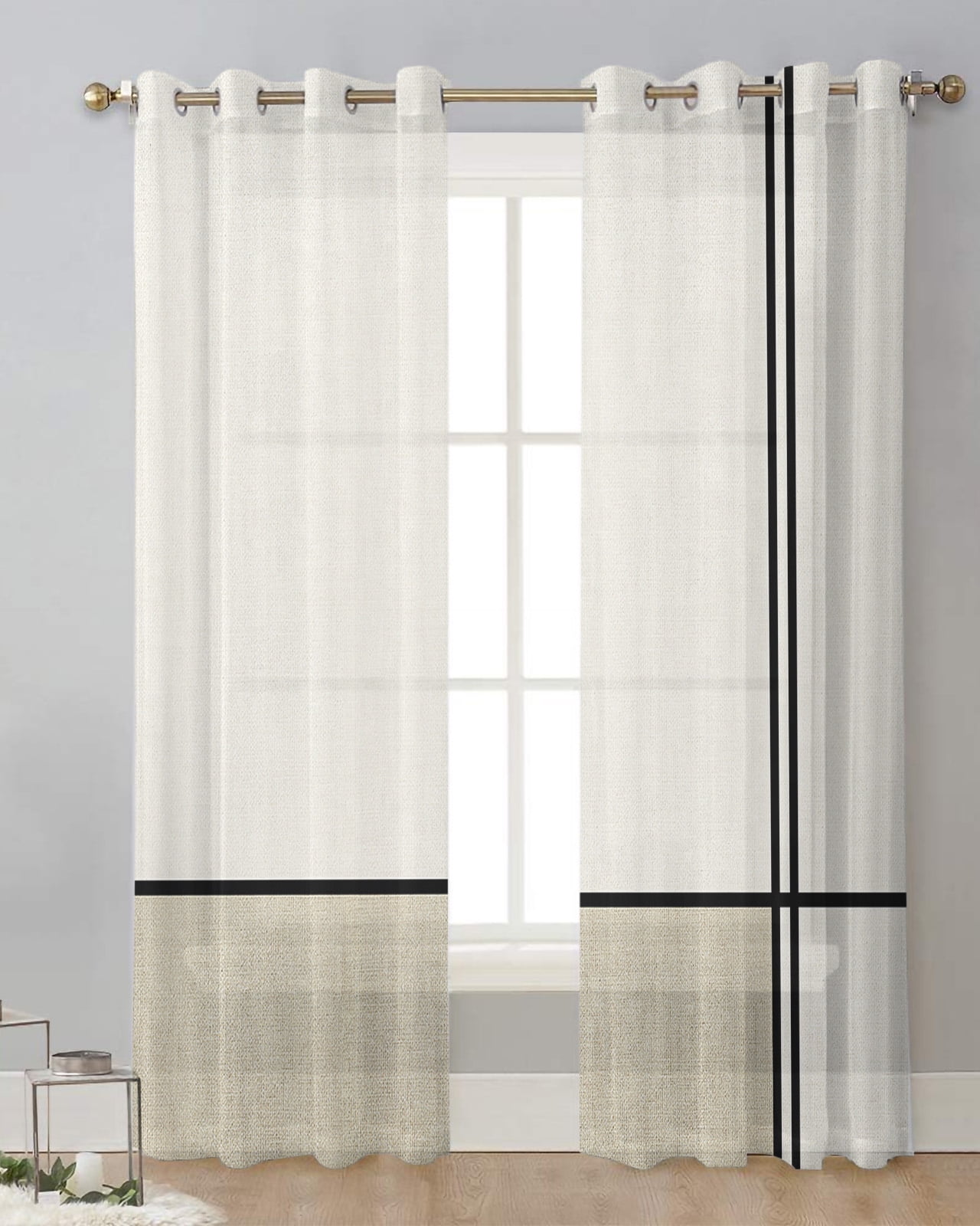 Meat Pink Abstract Geometric Art Lines Tulle Curtain Living Room ...