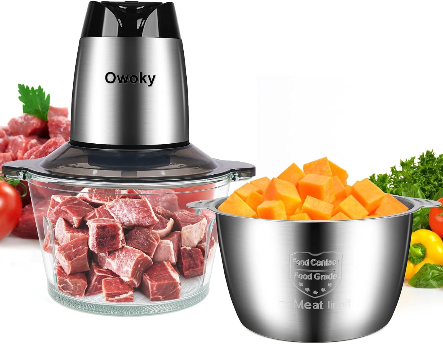 Meat Processor, Meat Grinder Electric, Food Chopper 2L Stainless Steel Meat Blender Food ...