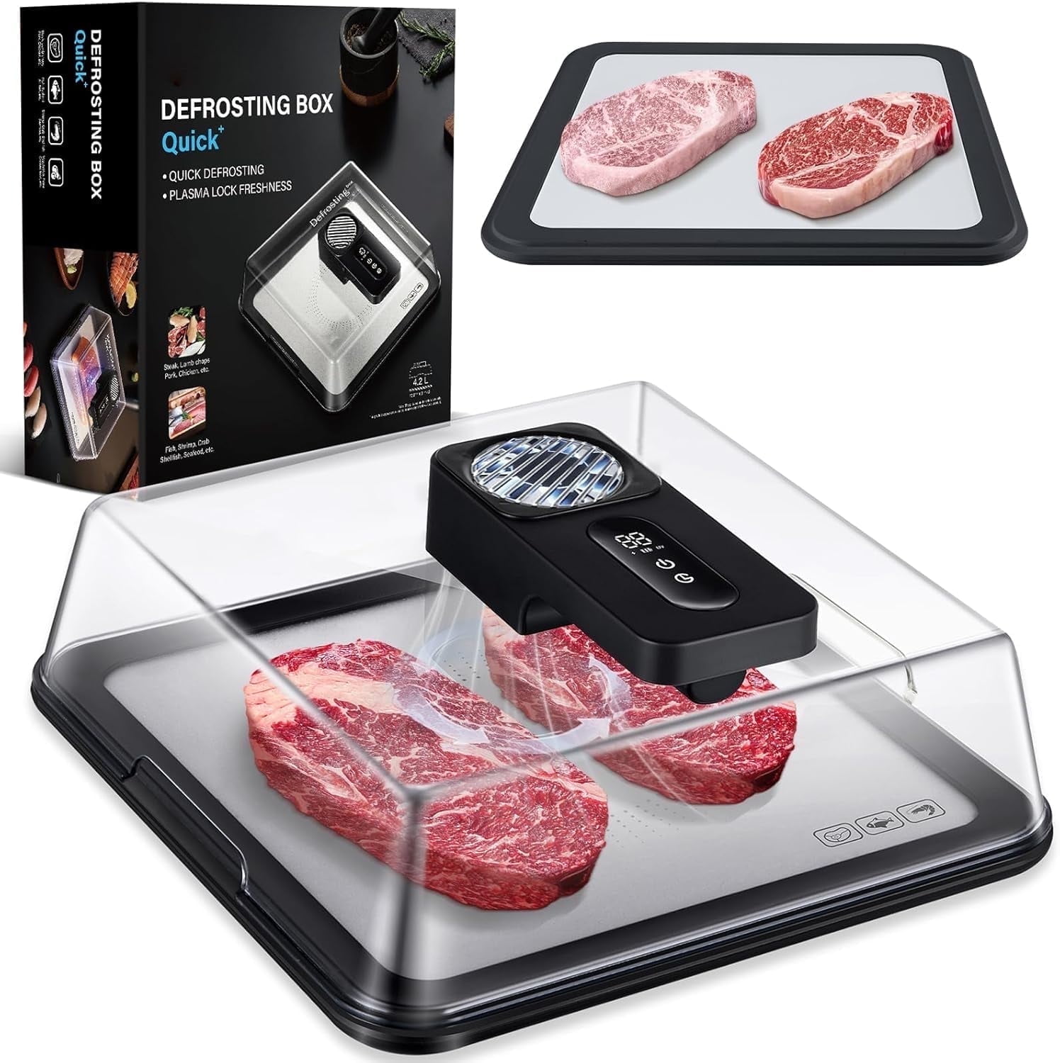 AuntyFey Rapid Meat Defroster Tray with Airflow Technology, Smart Thaw ...