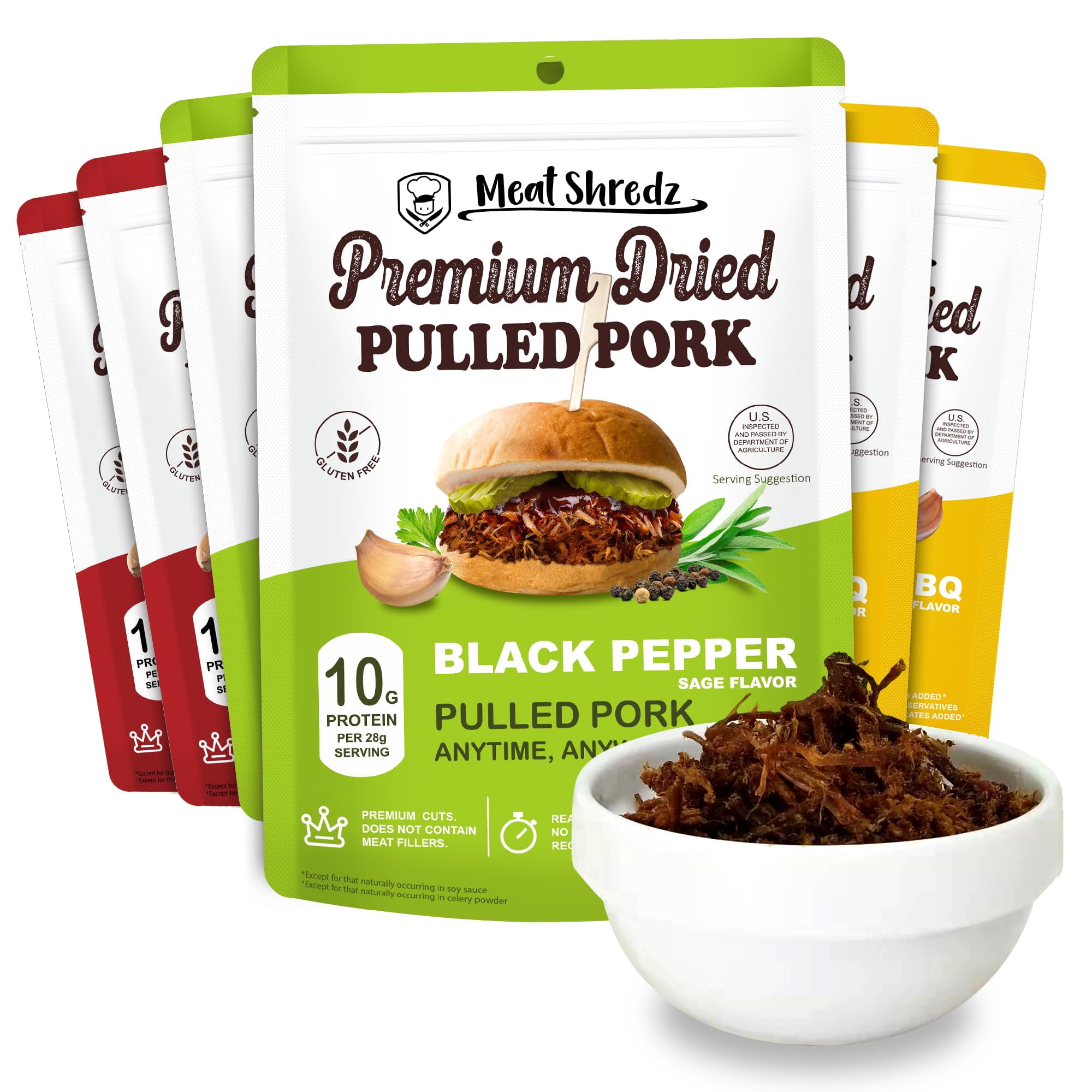 Meat Shredz - Premium Dried Pulled SMRPork (Variety, 6 Pack) | Gluten ...