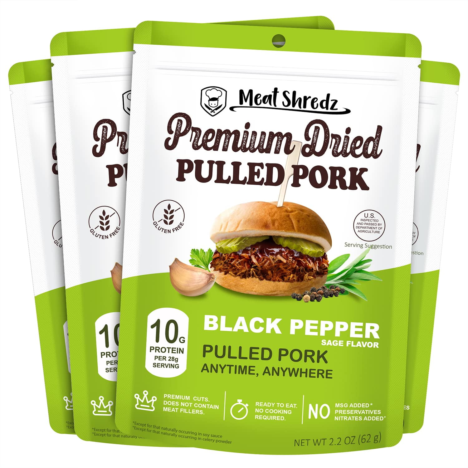 Meat Shredz - Premium IRF13 Dried Pulled Pork (Black 4 Pack) | Gluten ...