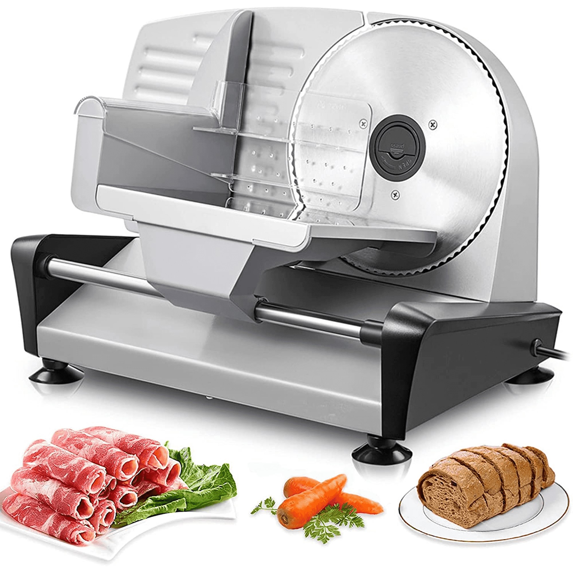 "FOHERE 200W Electric Meat Slicer, 7.5"" Stainless Steel Blades, 0-15mm ...