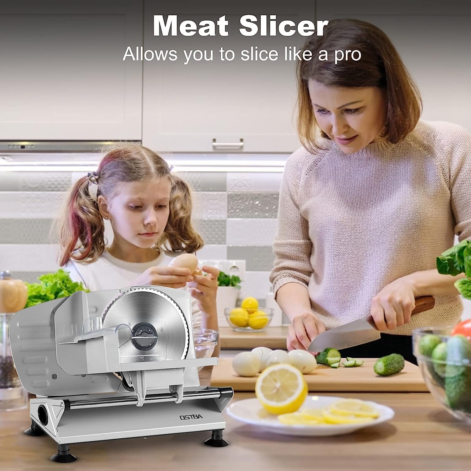 Meat Slicer Machine for Home, Electric Deli Food Slicer with Removable ...