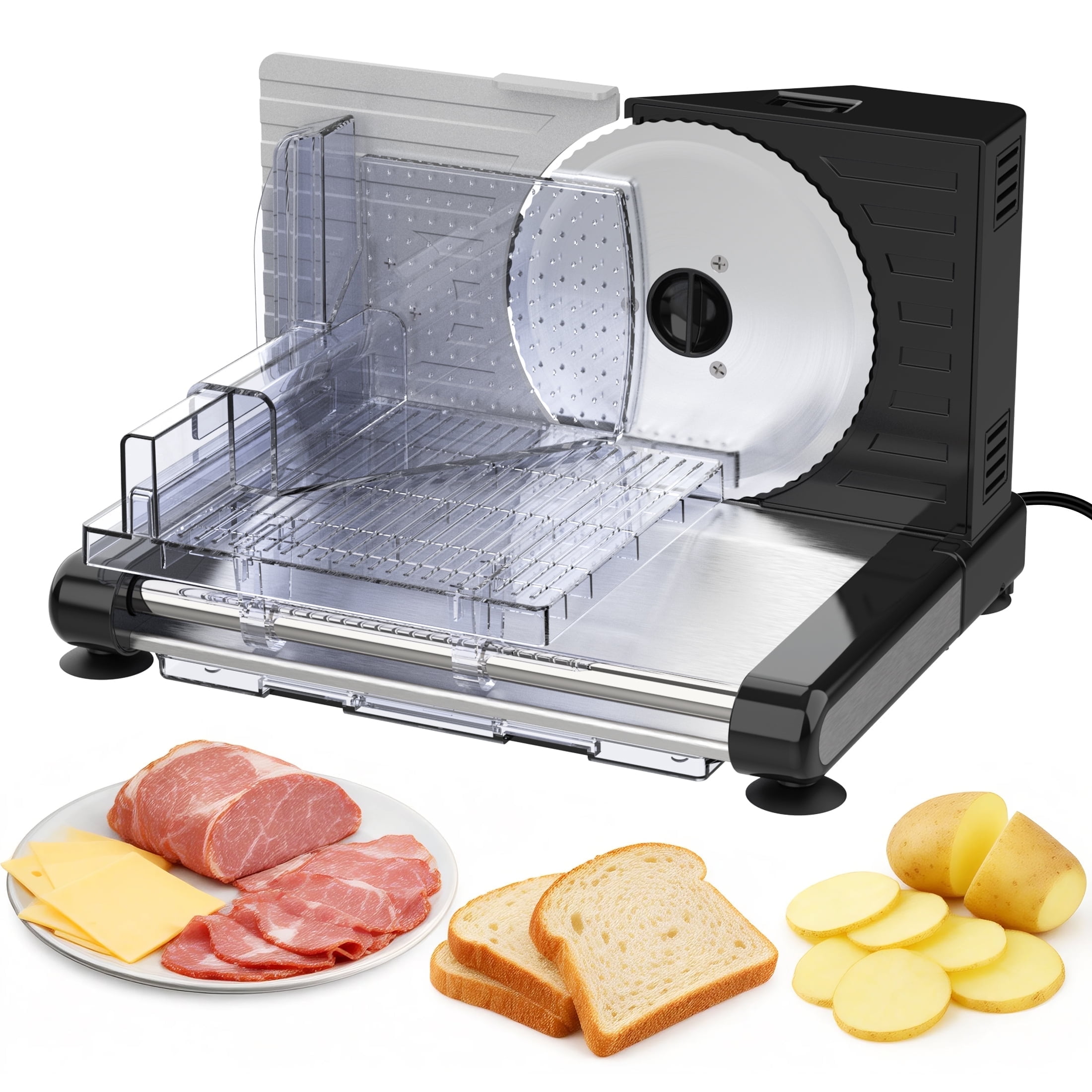 Wnkim Adjustable Electric Meat Slicer for Home, Removable 420 Stainless ...