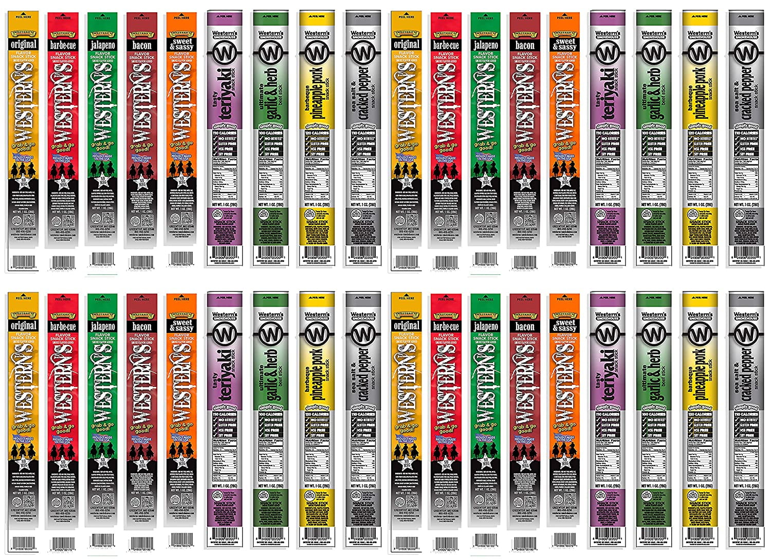 Meat Sticks Pack of 36 - Pork and Beef Jerky Sticks Variety Pack ...