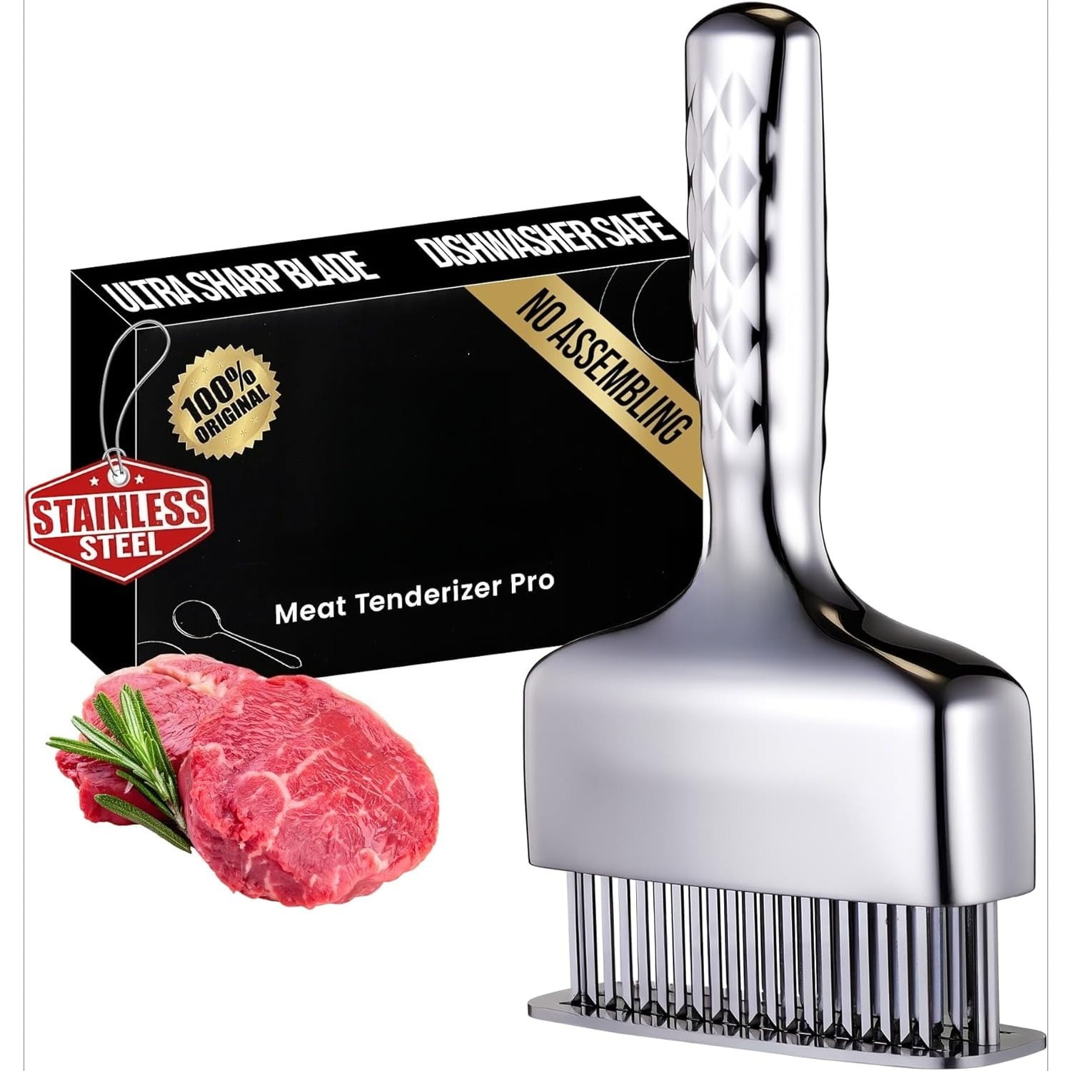 Meat Tenderizer Tool Ultra Sharp Needle Blades 100% Stainless Steel ...