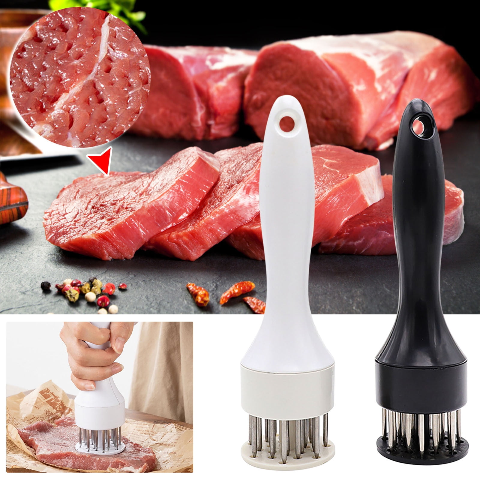 Meat Tenderizer Tool, Ultra Sharp Needle Blades Stainless-Steel, Heavy ...