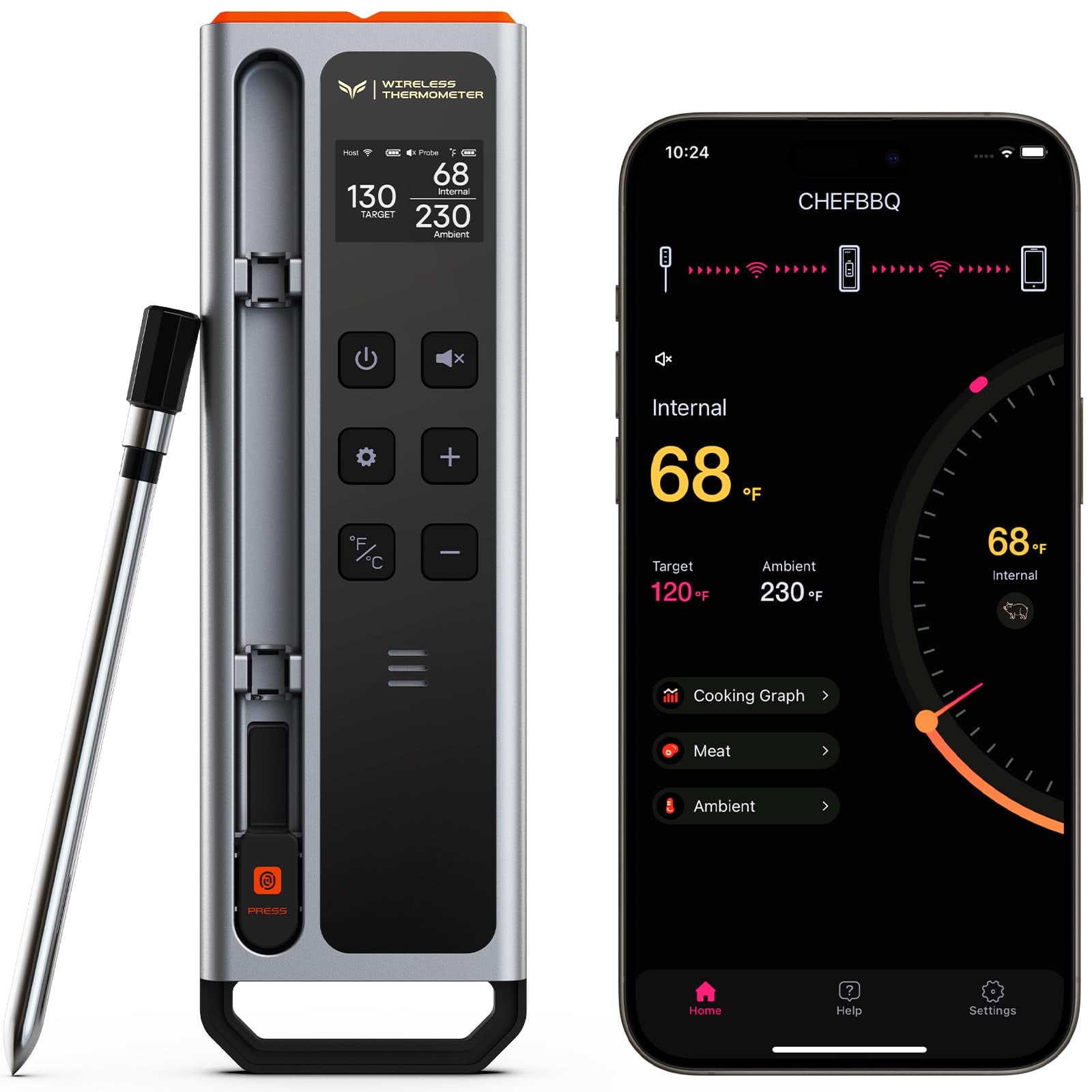 Meat Thermometer Digital Wireless, 800FT Long Range Bluetooth Cooking ...