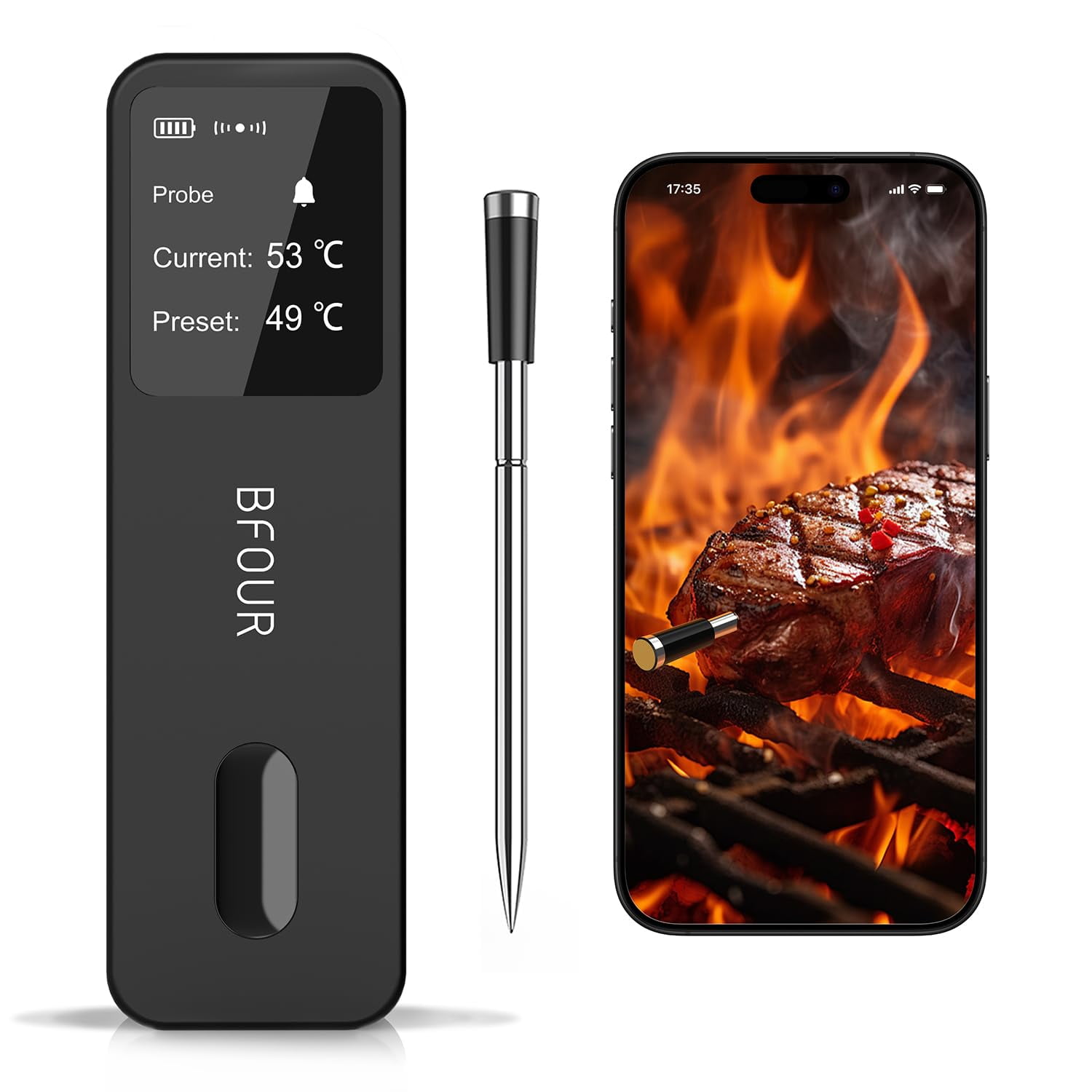 Meat Thermometer Digital Wireless with LCD Booster, Bluetooth Food ...
