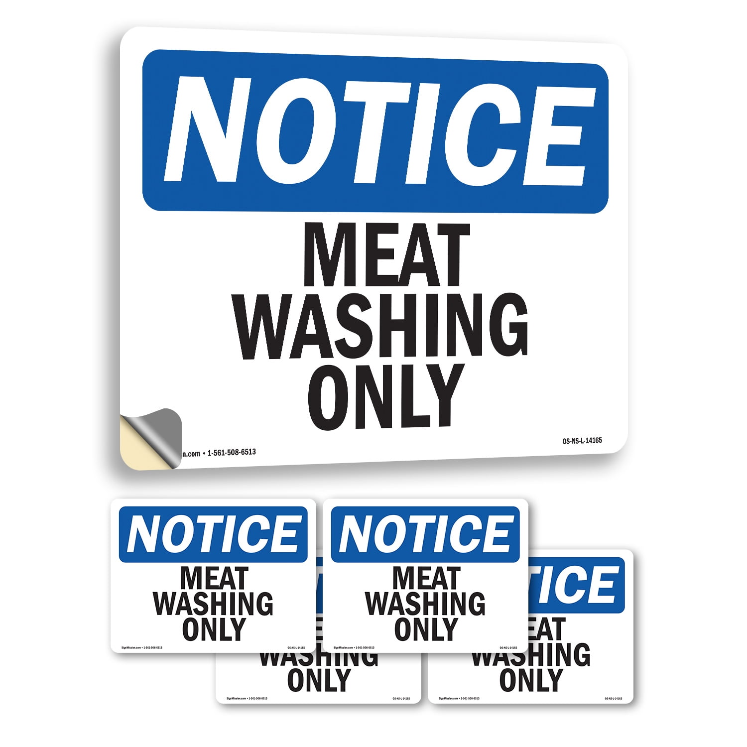 Meat Washing Only OSHA Notice Vinyl Decal Label 10 Inch x 7 Inch - 5 ...