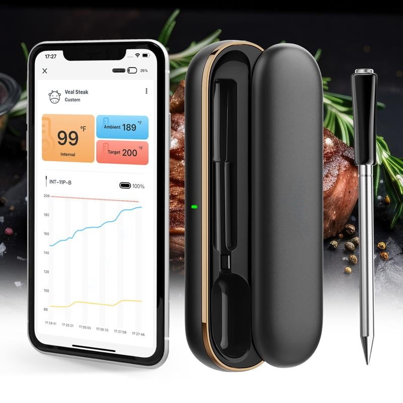 Meat thermometer, Bluetooth wireless thermometer, Supports Temperature ...