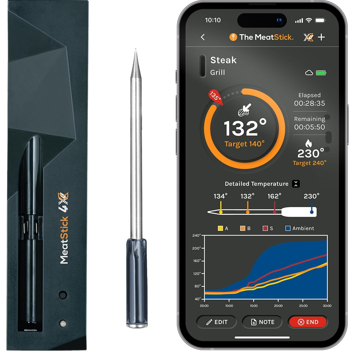 MeatStick 4X Wireless Meat Thermometer for Grilling and Smoking ...