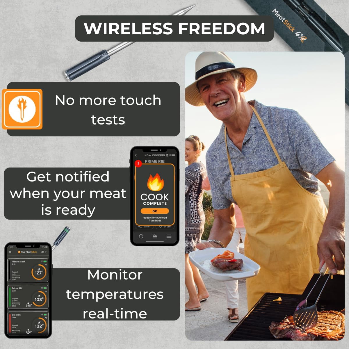 MeatStick 4X Wireless Meat Thermometer for Grilling and Smoking ...