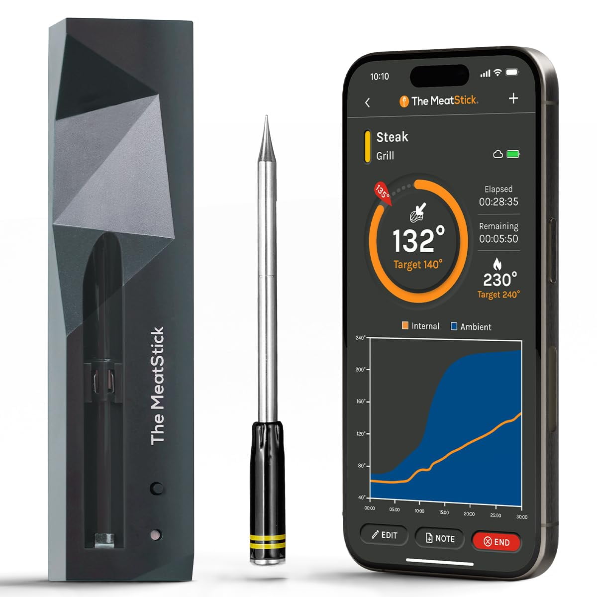 MeatStick Wireless Meat Thermometer for Grilling, Smoking, BBQ, Air ...