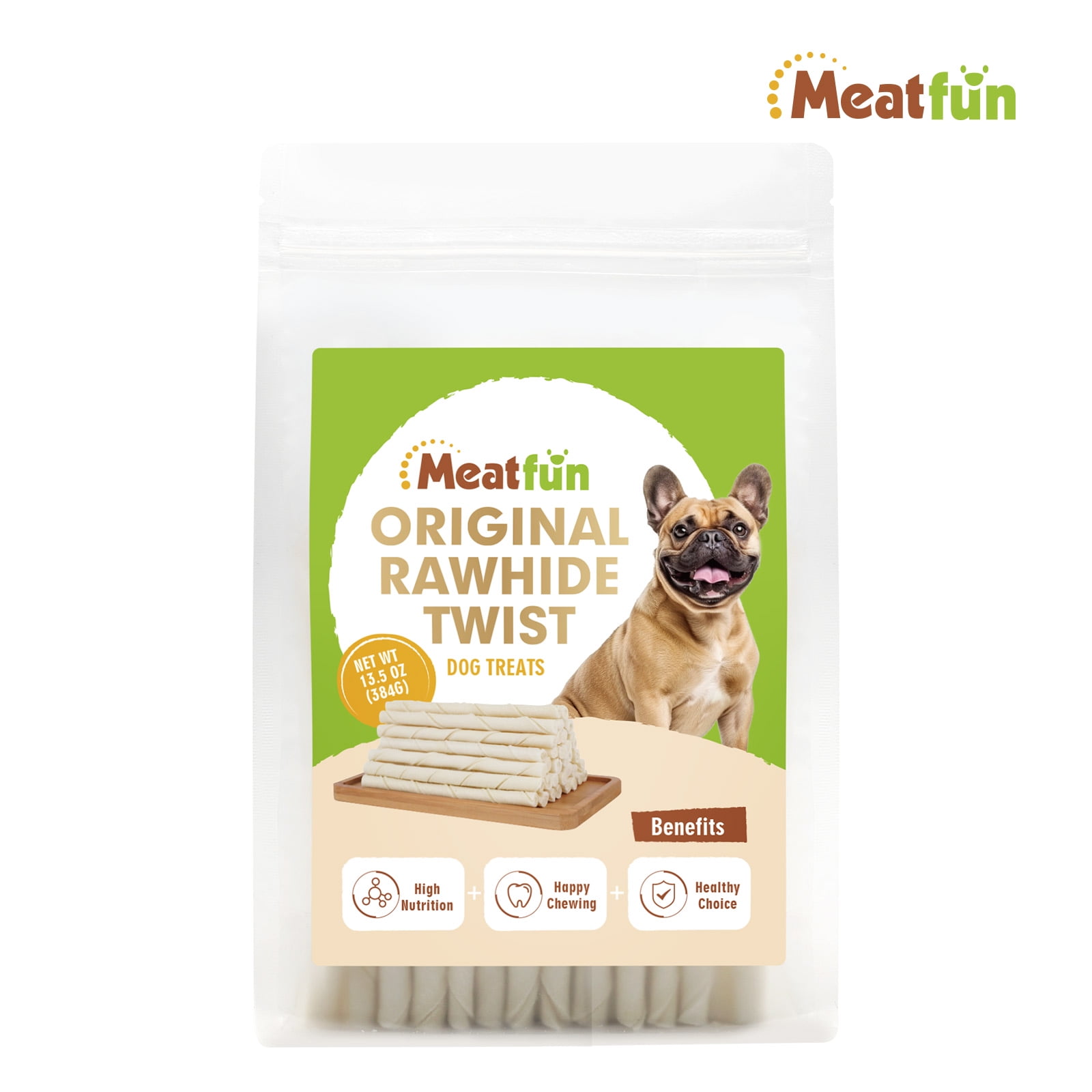 Meatfun Edible Dog Treats, 5 Inch Dog Rawhide Twists Natural Flavor ...