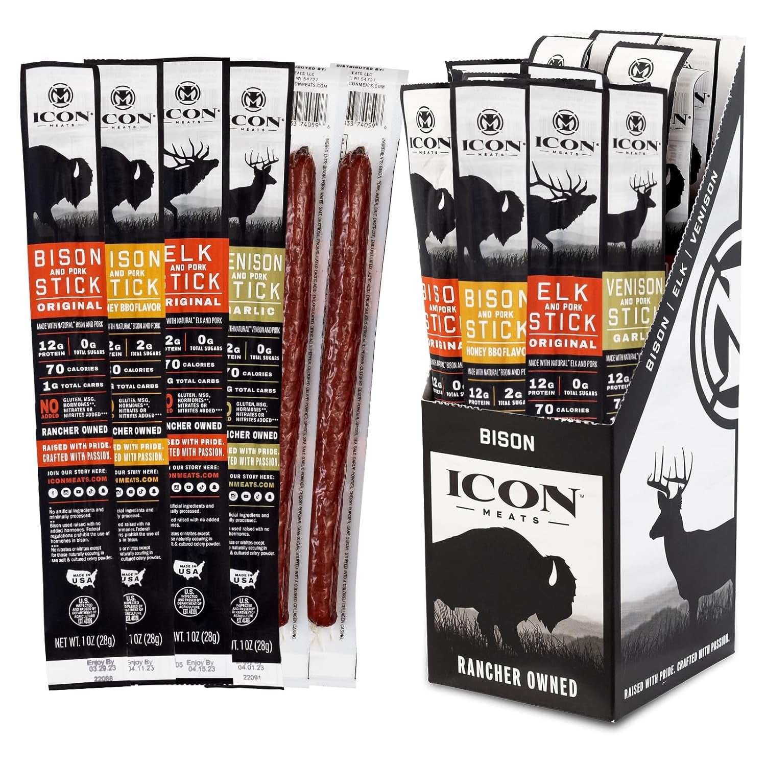Meats Snack Sticks Sampler - Assorted Flavors of Bison, Elk, Venison ...