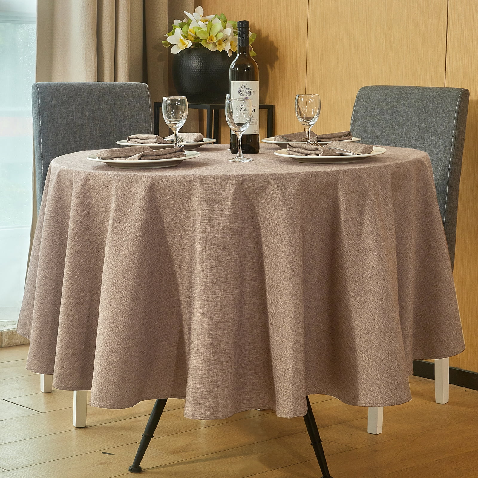Mebakuk Round Table Cloth Linen Farmhouse Tablecloth Spill-Proof ...
